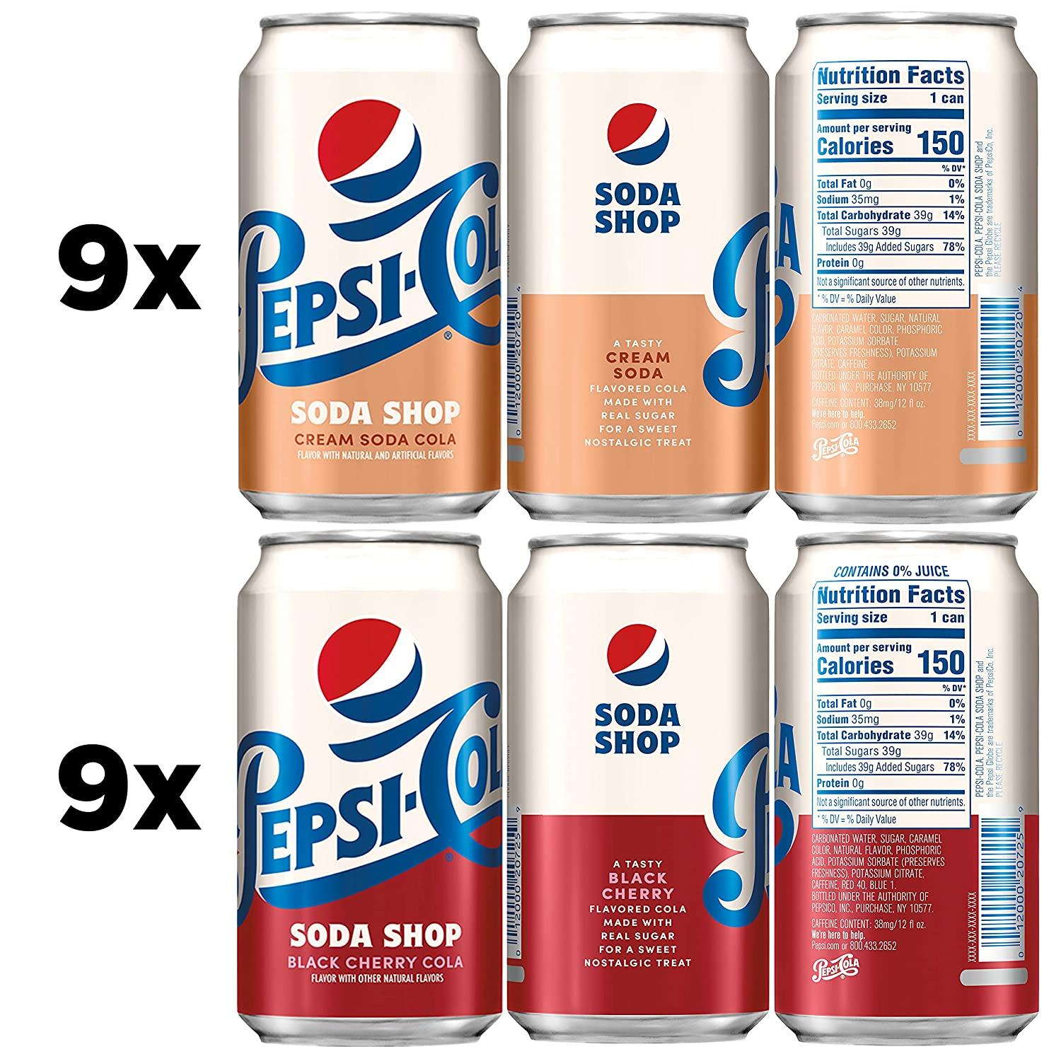 Pepsi Cola Soda Shop Cream Cola And Black Cherry Cola Variety Pack 12oz