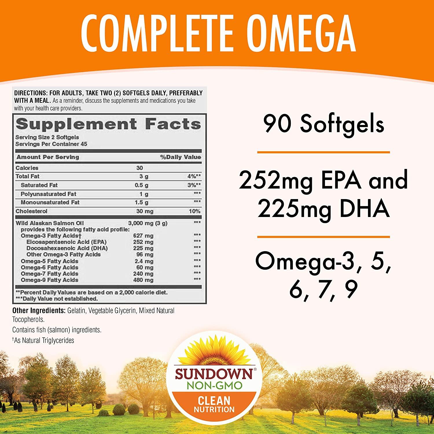 Sundown Complete Omega Wild Alaskan Salmon Oil 1400mg Softgels - 90 ...