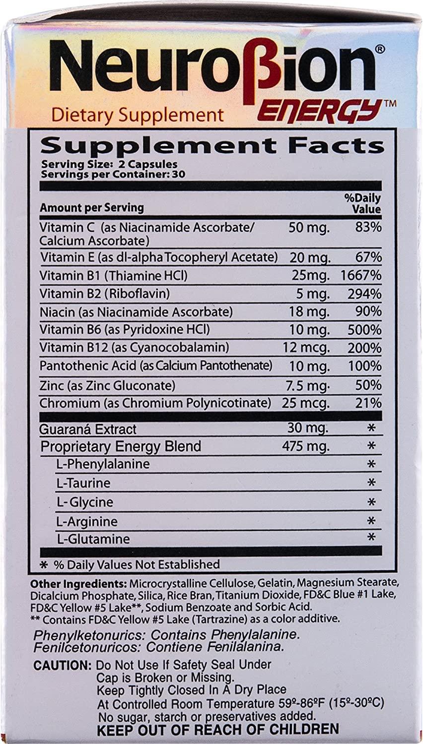 Neurobion Energy Capsules - Boost Brain Alertness & Stamina - 60 Count ...