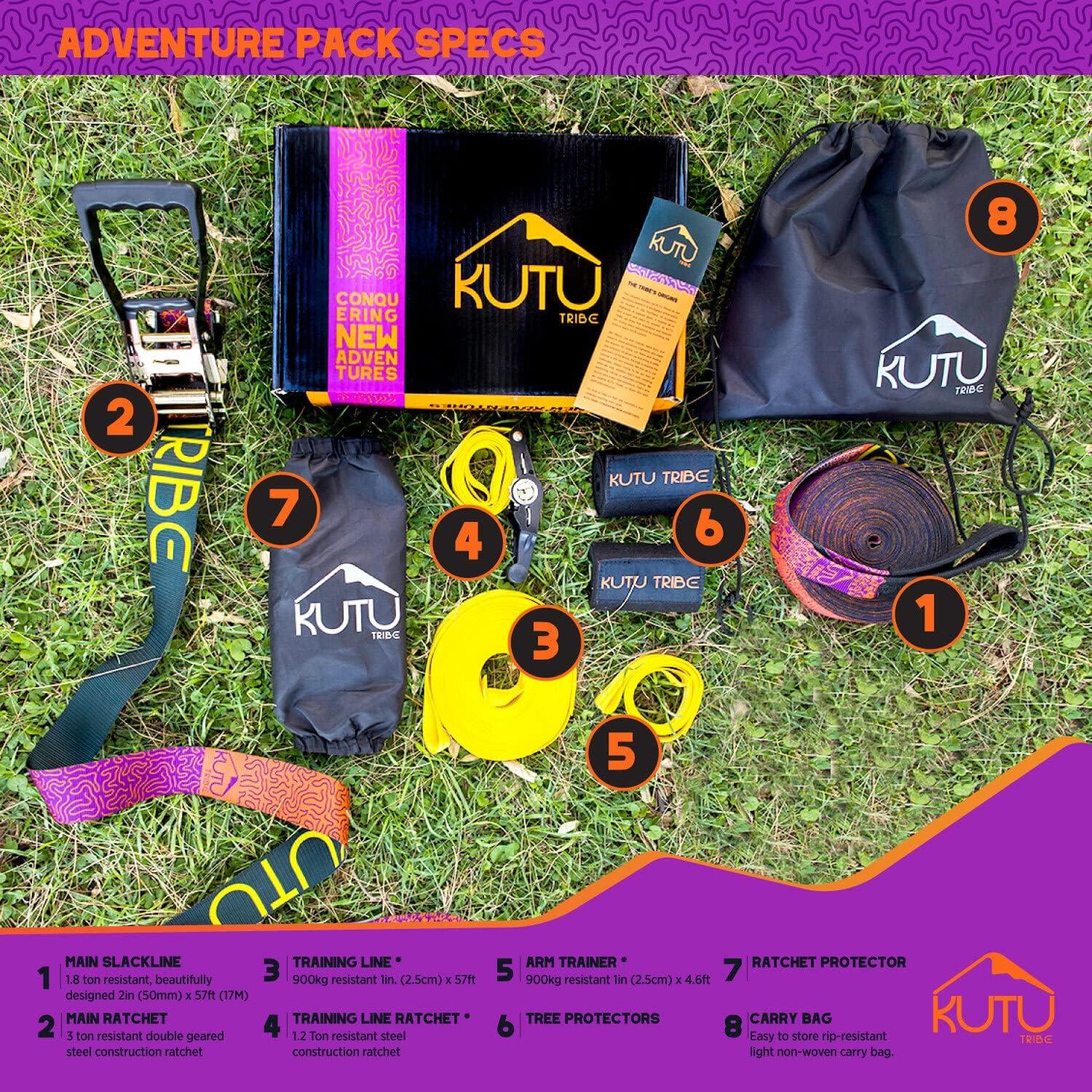 Kutu Tribe 60 ft Slackline Kit with Tree Protectors, Arm Trainer ...