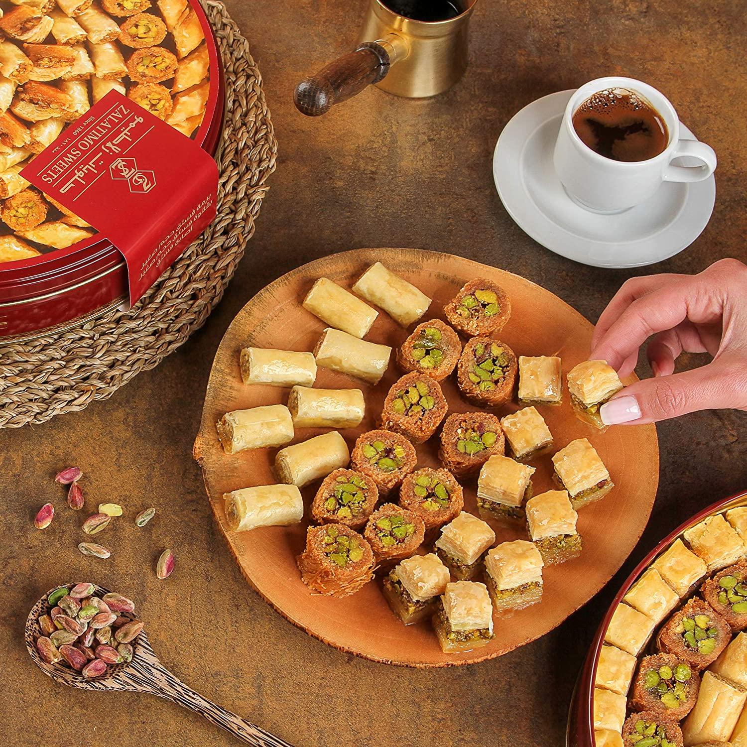 Zalatimo Sweets Since 1860 100% All Natural Assorted Baklava | Slightly Sweet in Round Metal ...