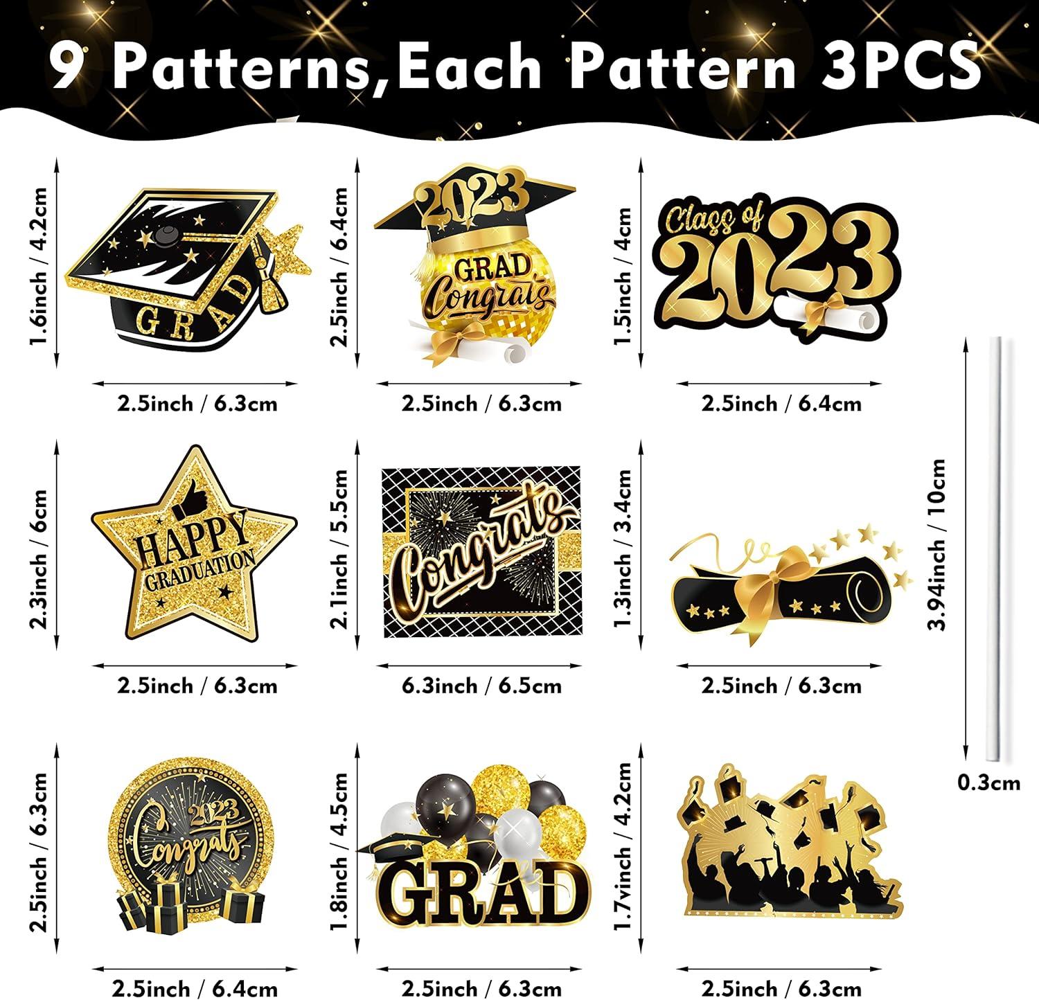 27 Pack Graduation Cupcake Toppers 2023 Black and Gold Class of 2023 ...