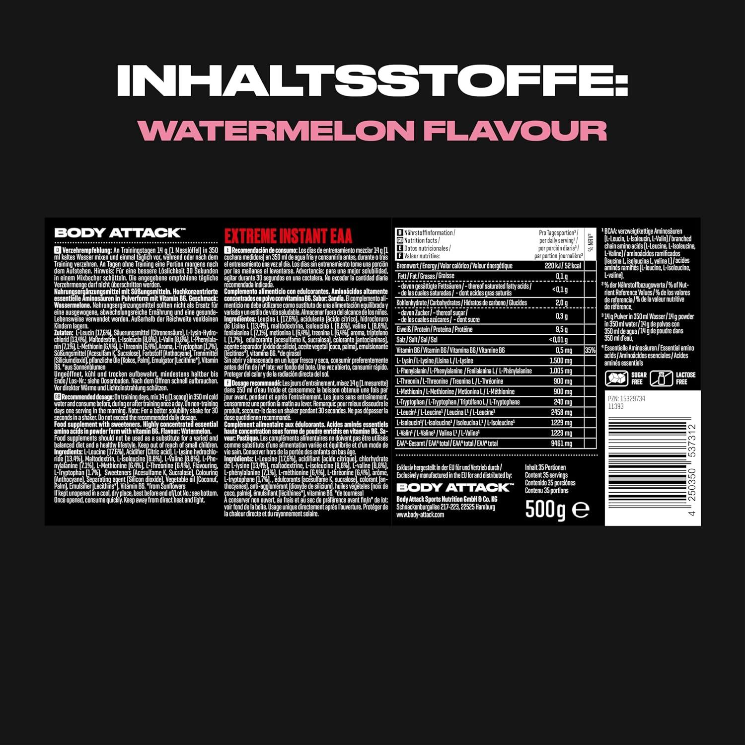 Body Attack Extreme Instant EAA Powder - Watermelon - 500g | 8 ...
