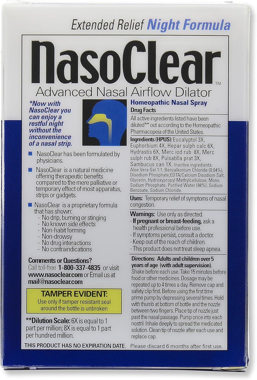 NasoClear Night Formula Natural Nasal Spray Congestion Relief Pack of 2 ...