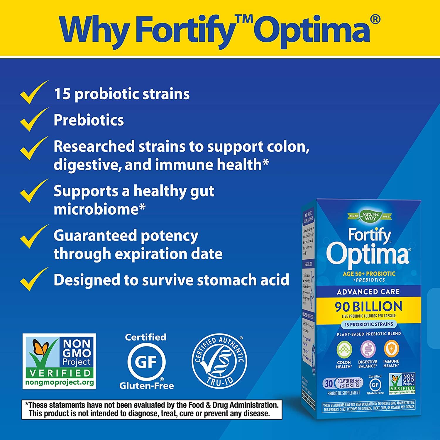 Natureâ€™s Way Fortify Optima 50+ Probiotic - 90 Billion CFU, 15 ...