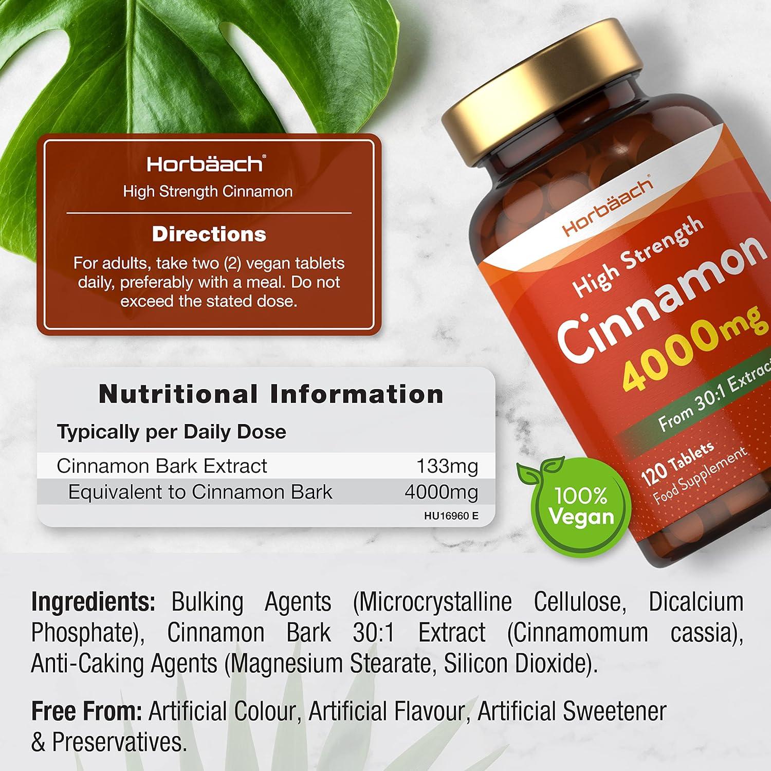 Cinnamon 4000mg High Strength Vegan Tablets for Blood Sugar ...