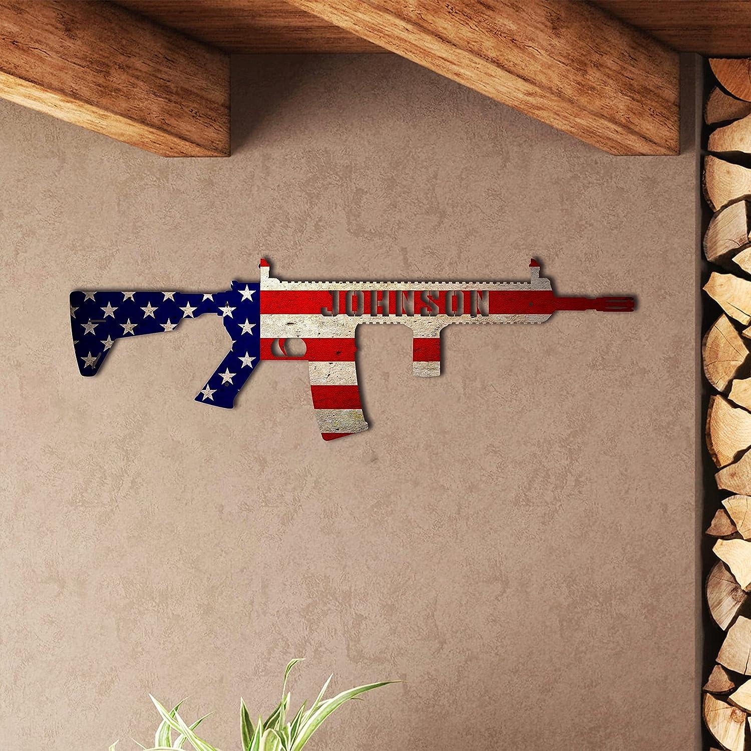 Custom Wood Laser Cut Floating Gun Sign | Personalized AR-15/M16 Decor ...