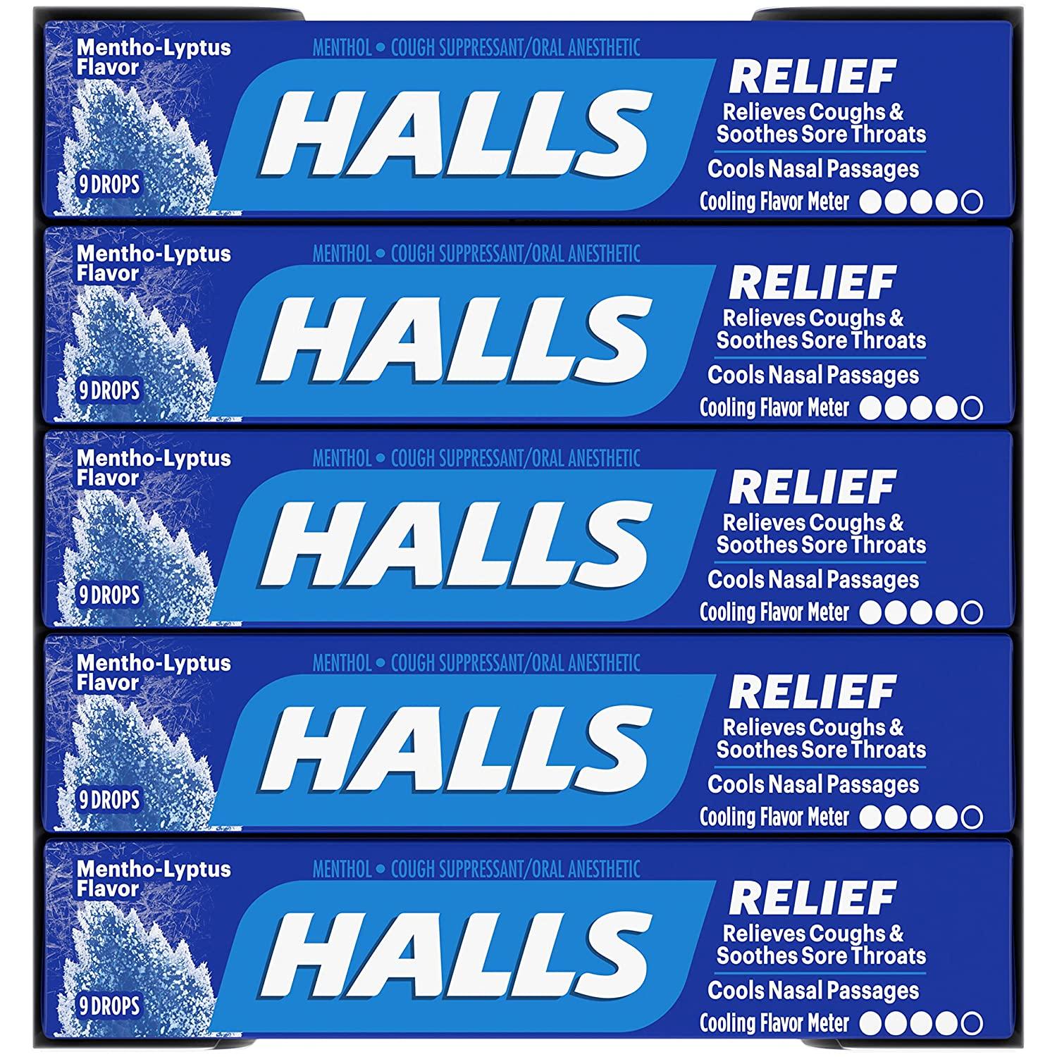 HALLS Relief Mentho-Lyptus Cough Drops - 180 Total Drops, 20 Packs - 9 Drops, 9 Count per Pack ...