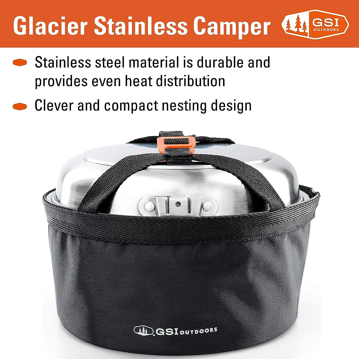 GSI Outdoors Glacier Stainless Camper 4-Person Cookware & Dinnerware ...
