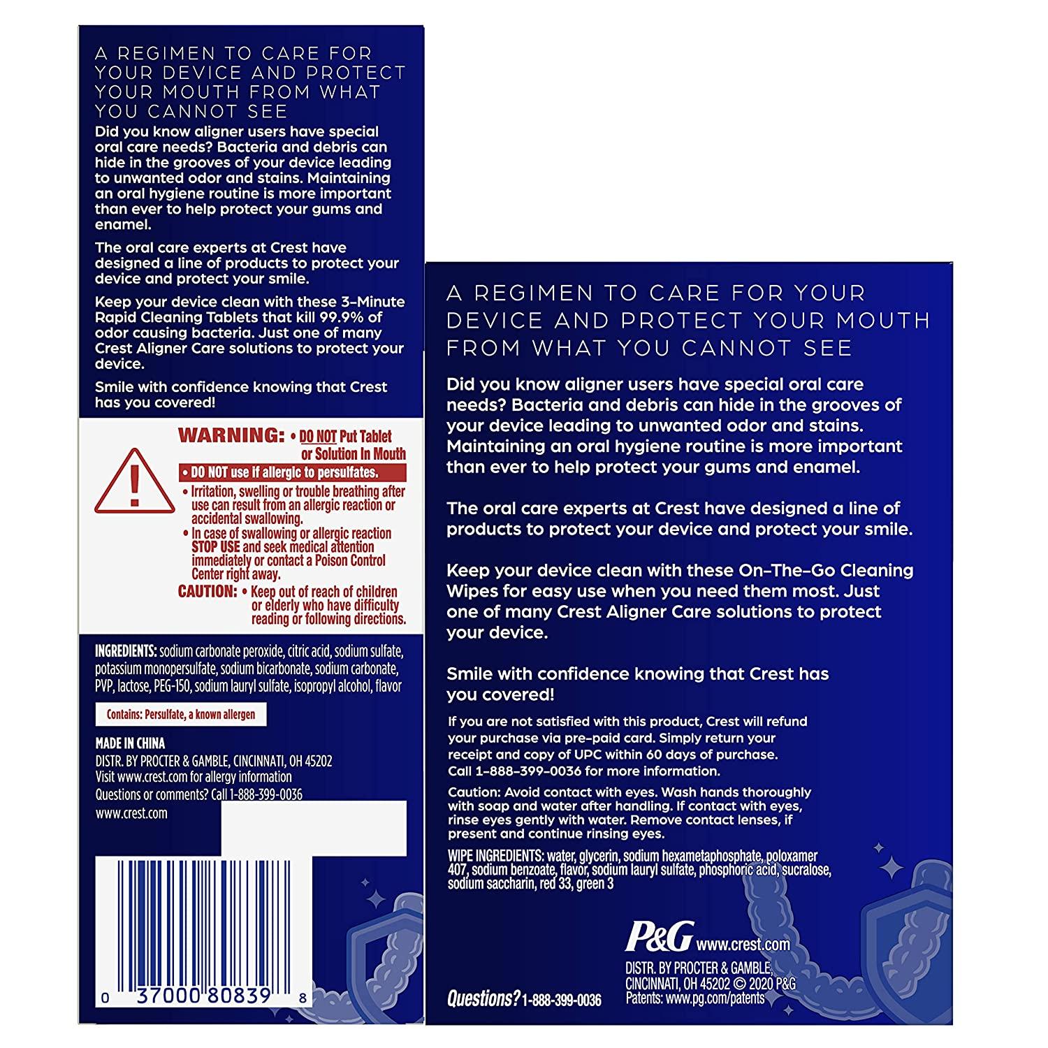 Crest Aligner Care Rapid Cleaning Tablets & Wipes Set - 60 Tablets & 30 ...