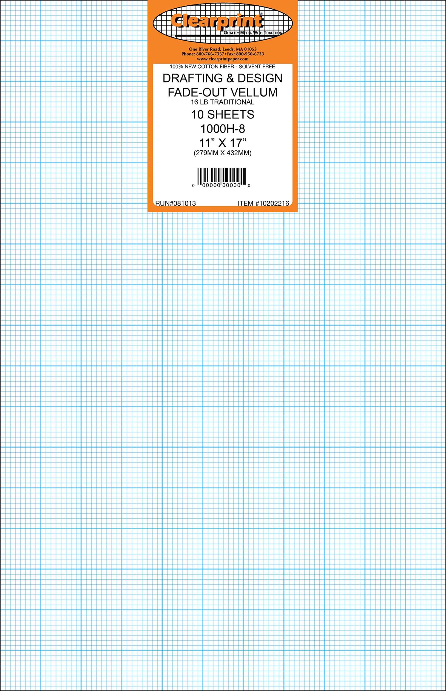 Clearprint Vellum Sheets 11x17 - 8x8 Grid, 16 lb, 100% Cotton ...