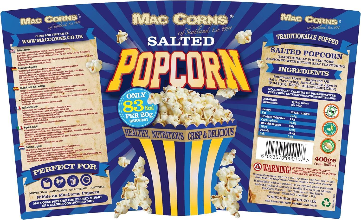 Mac-Corns Salted Popcorn 400g Mega Bucket - Traditional Buttered Popcorn | Buy Now with Express ...