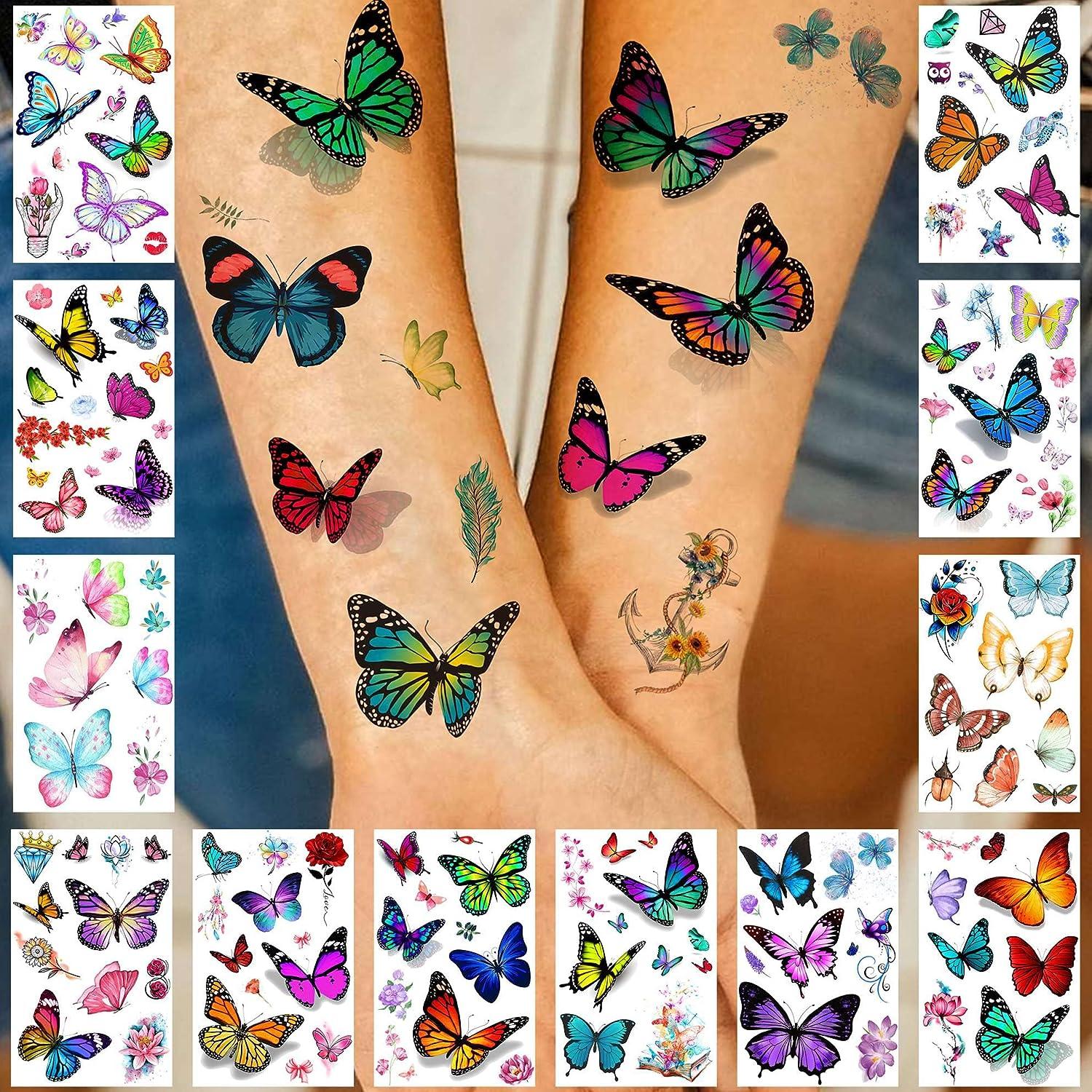 Bilizar 3D Colorful Butterfly Temporary Tattoos - 24 Sheets, 155+ PCS ...