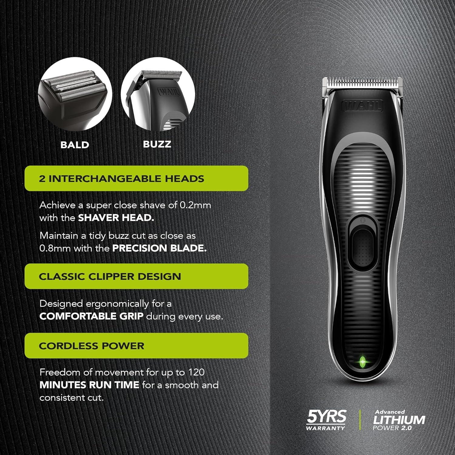Wahl Bald and Buzz Cut Hair Clipper: Cordless Rechargeable Shaver for ...