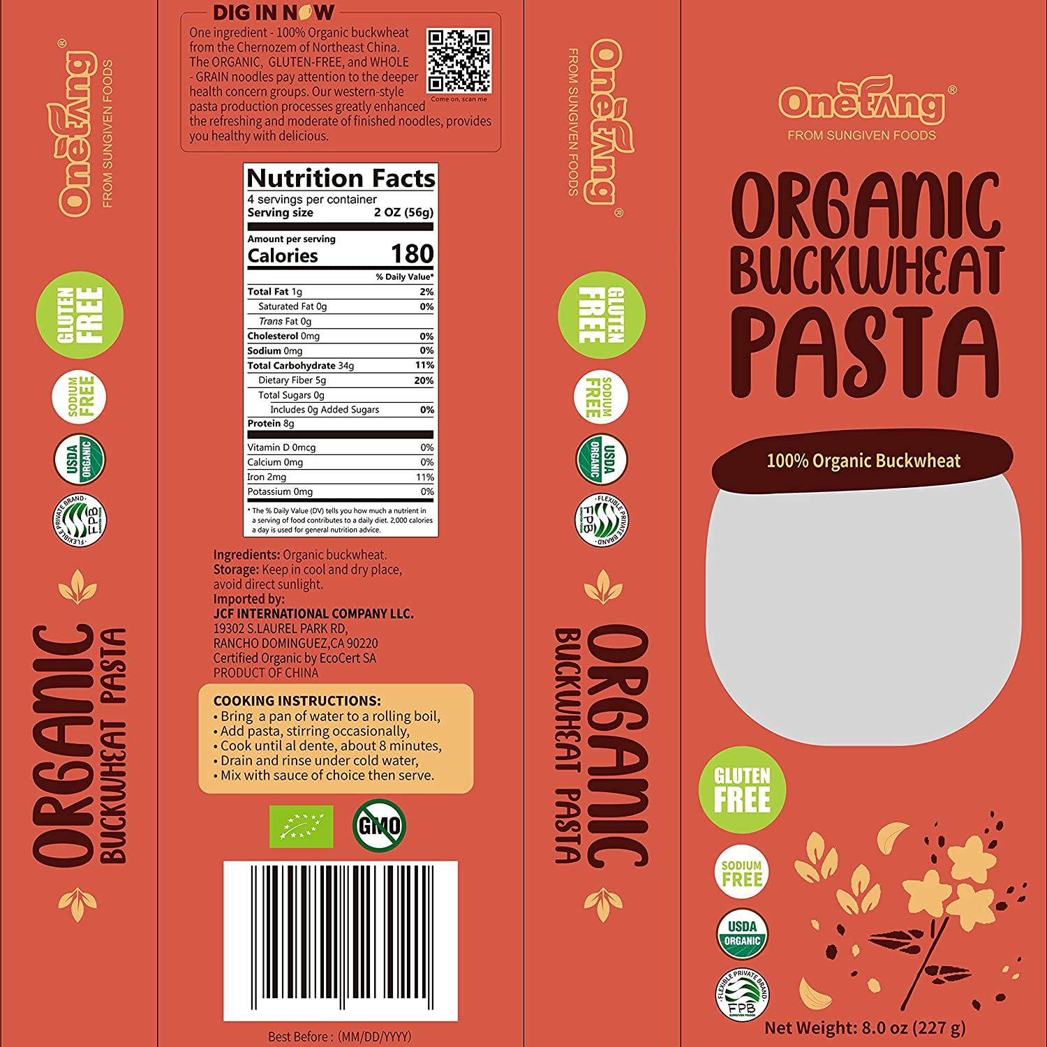 ONETANG Organic Gluten-Free Buckwheat Spaghetti Pasta (8 oz, 3 Pack ...