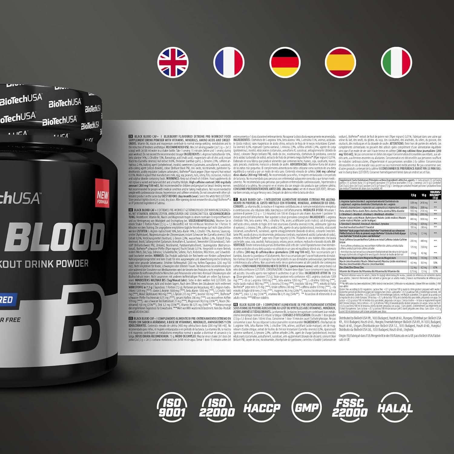 BioTechUSA Black Blood Caf+ Pre-Workout Beverage Powder - 12 Active ...