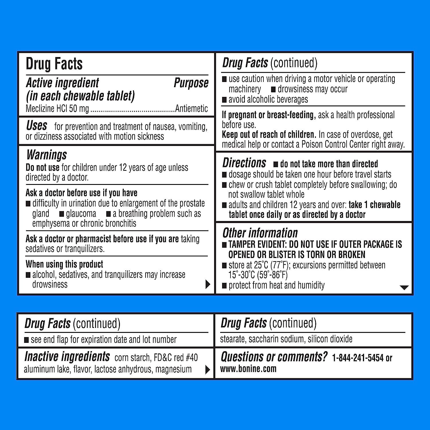 Bonine MAX Chewable Meclizine HCL 50mg for Motion Sickness Relief - Max ...