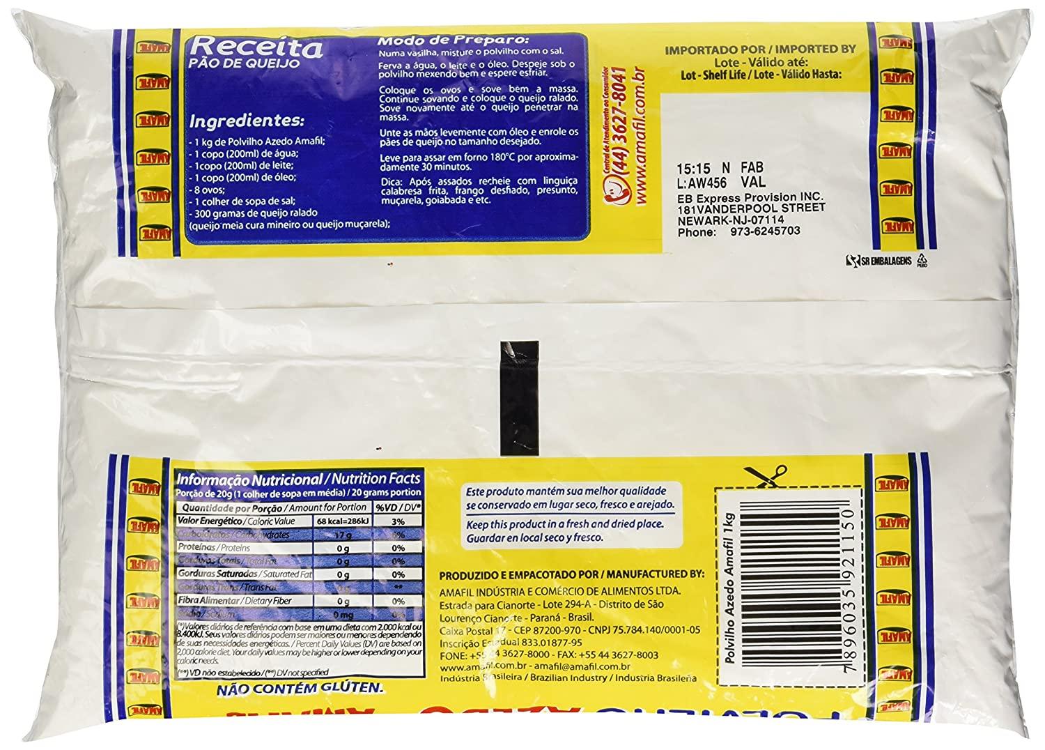 Sour Manioc Starch Amafil - 35.2 oz | Polvilho Azedo Amafil - 1 kg ...