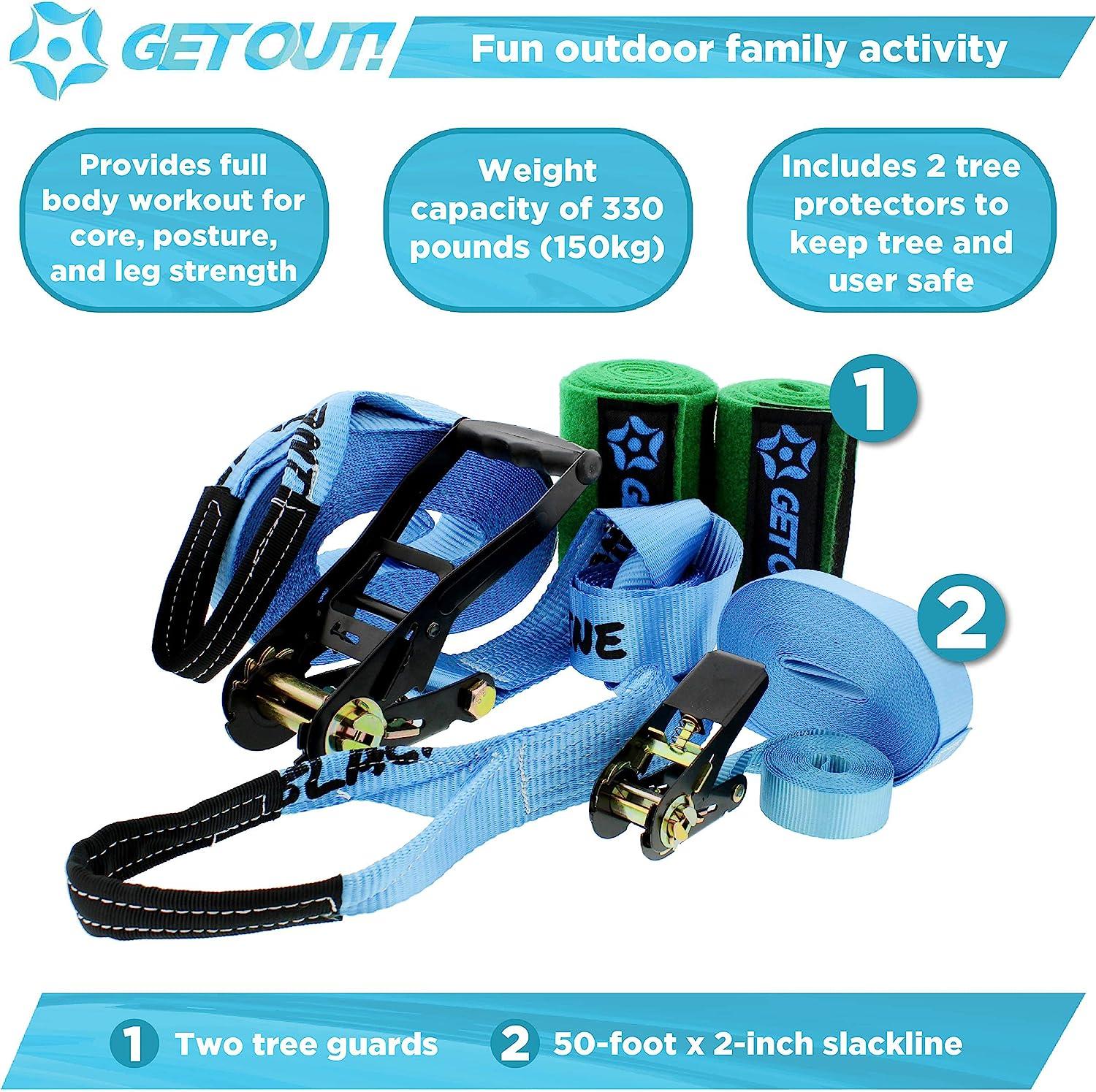 Get Out! Slackline Beginner Kit for Kids and Adults - Complete Classic ...