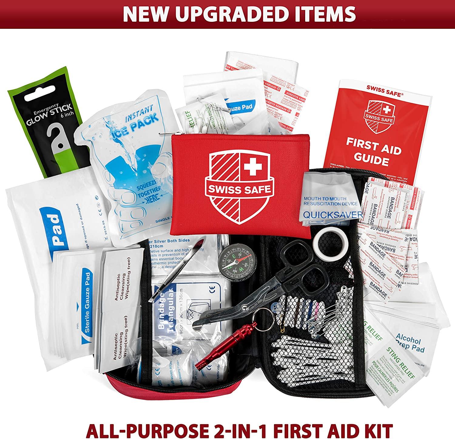 Swiss Safe 2-in-1 First Aid Kit (120 Piece) + Bonus 32-Piece Mini Kit ...