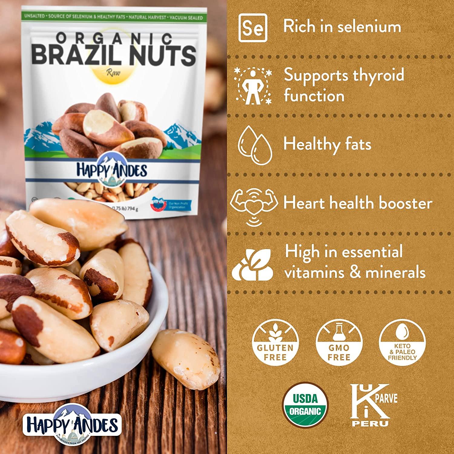 Happy Andes Organic Brazil Nuts 1.75 lbs - Non-GMO Raw Whole Nuts ...