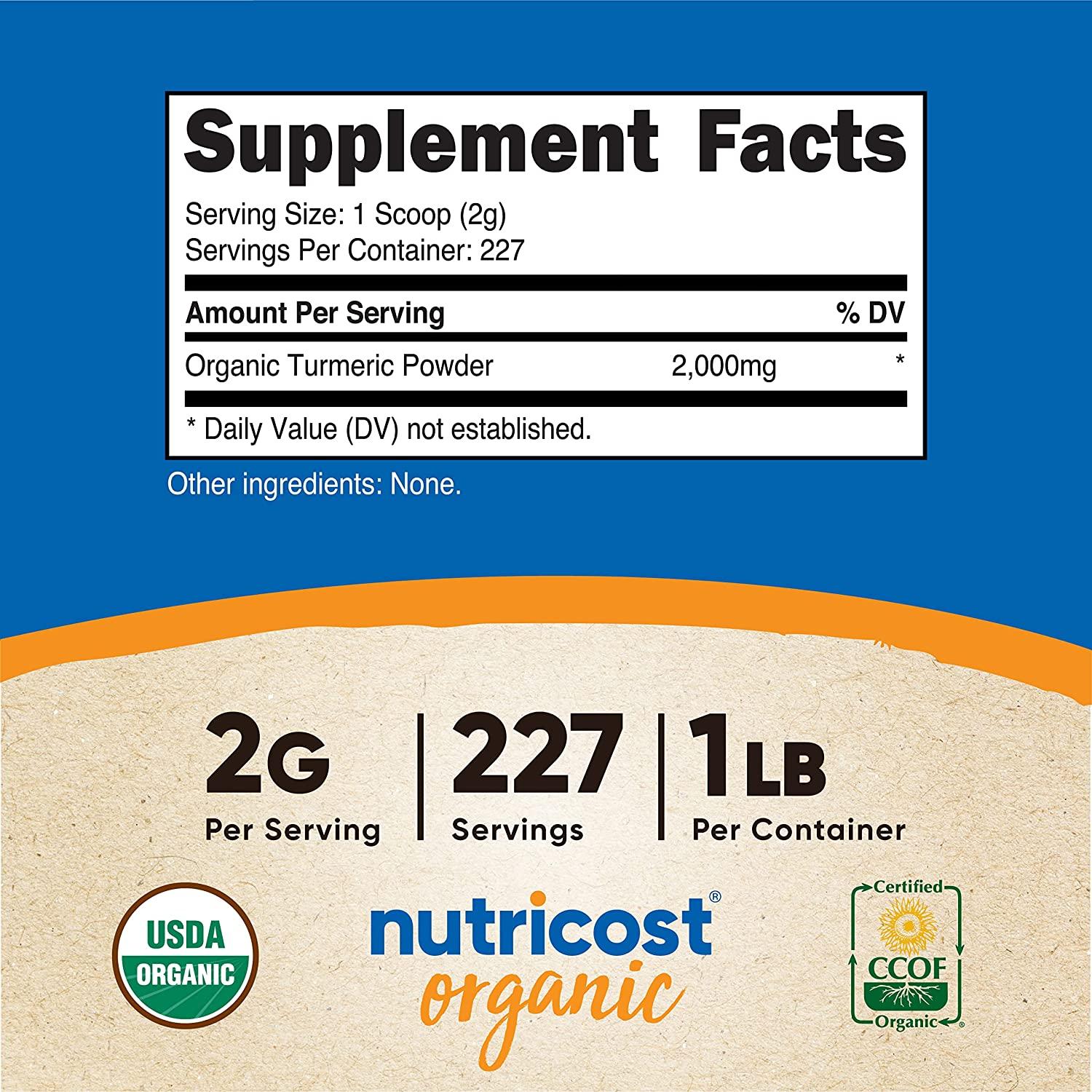 Nutricost Organic Turmeric Powder 1 LB (16oz) - Certified USDA Organic ...