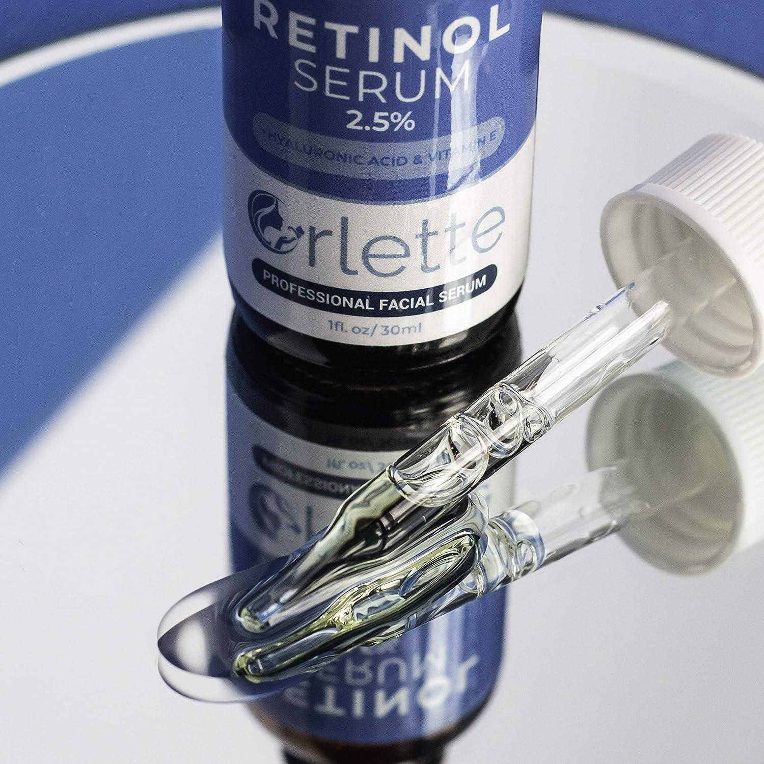 Orlette Retinol Serum for Face with Hyaluronic Acid - 2.5% Retinol Anti-Wrinkle Serum with ...