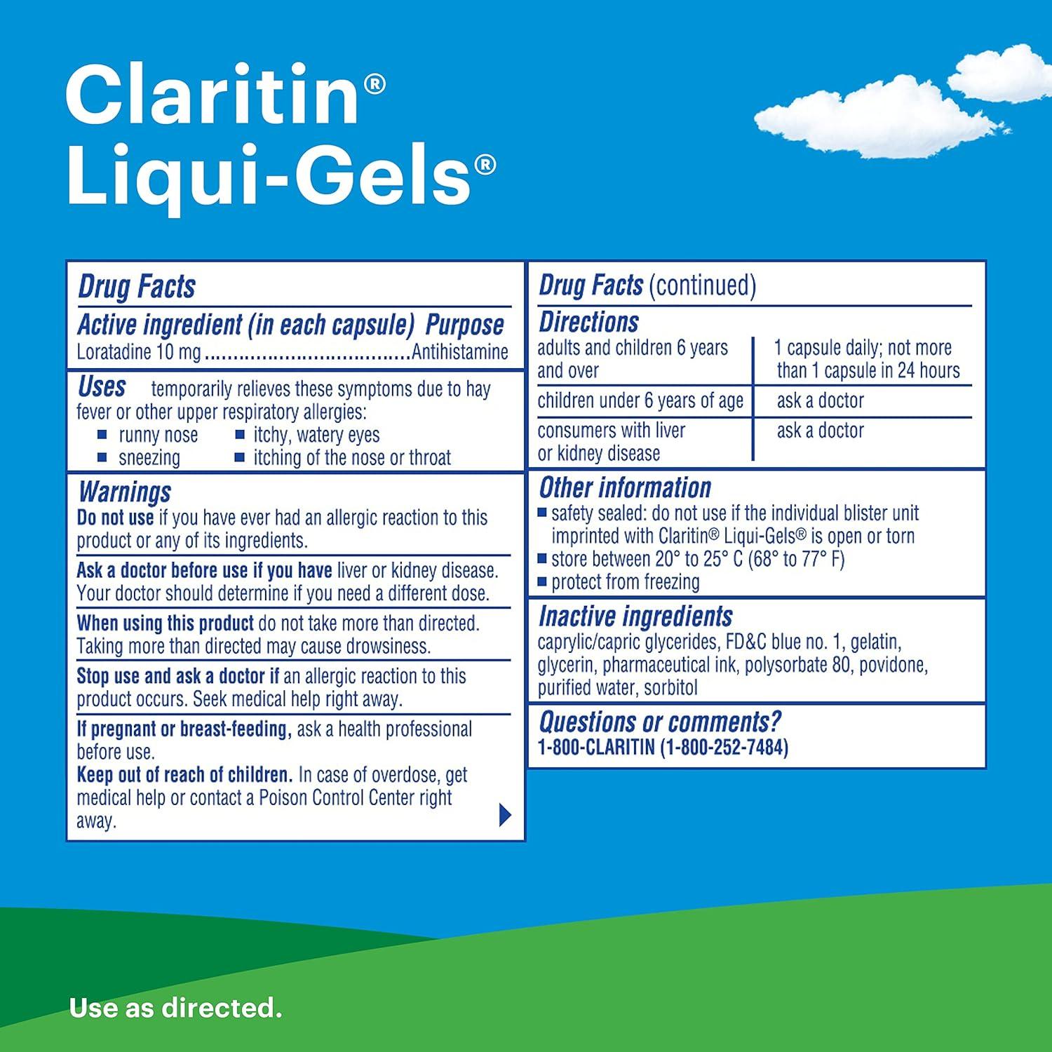 Claritin Liqui-Gels 24 Hour Allergy Relief - 30 Non-Drowsy Loratadine ...