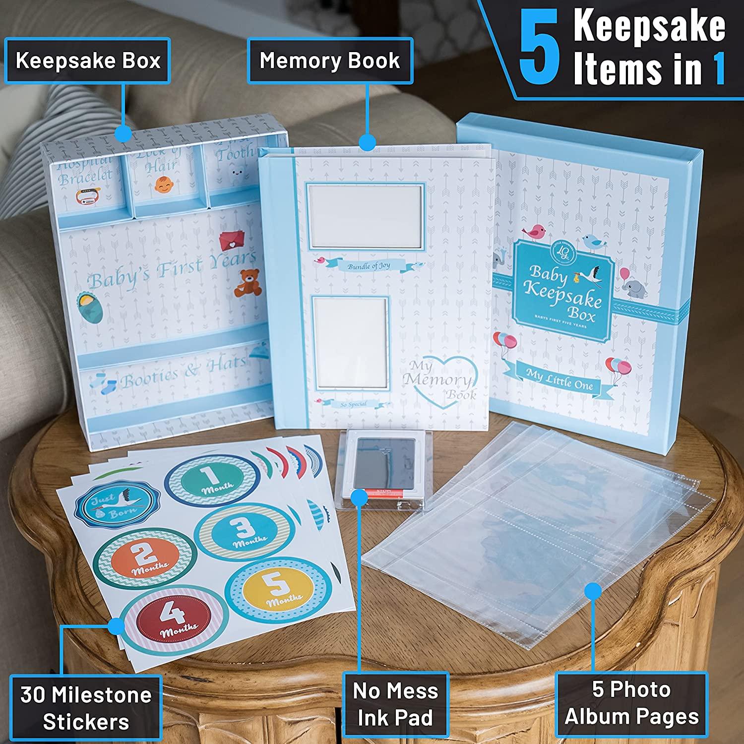 Little Growers Baby Memory Book & Keepsake Box with Milestone Stickers ...