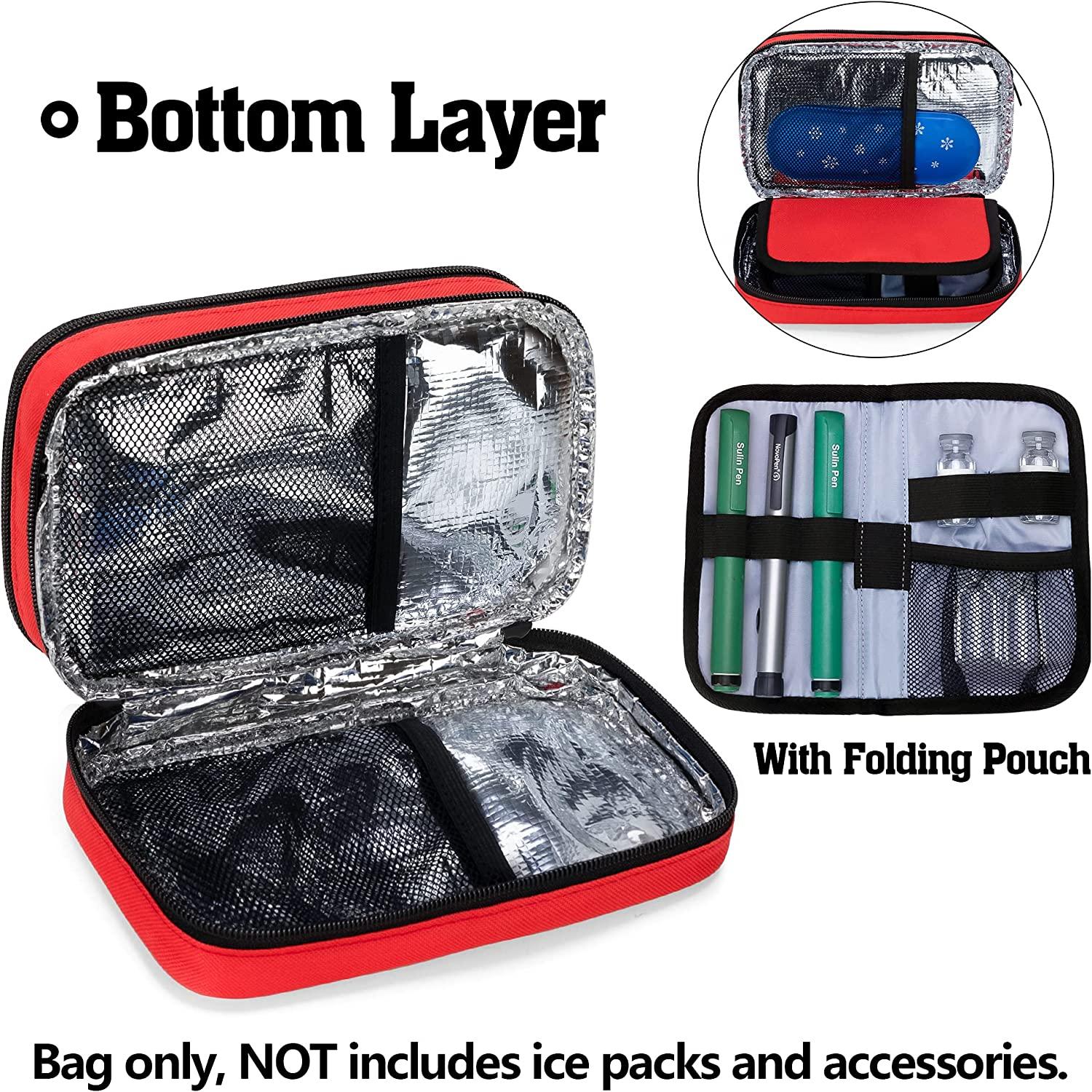 CURMIO Insulated Insulin Cooler Travel Case - Red Double Layer Diabetic ...