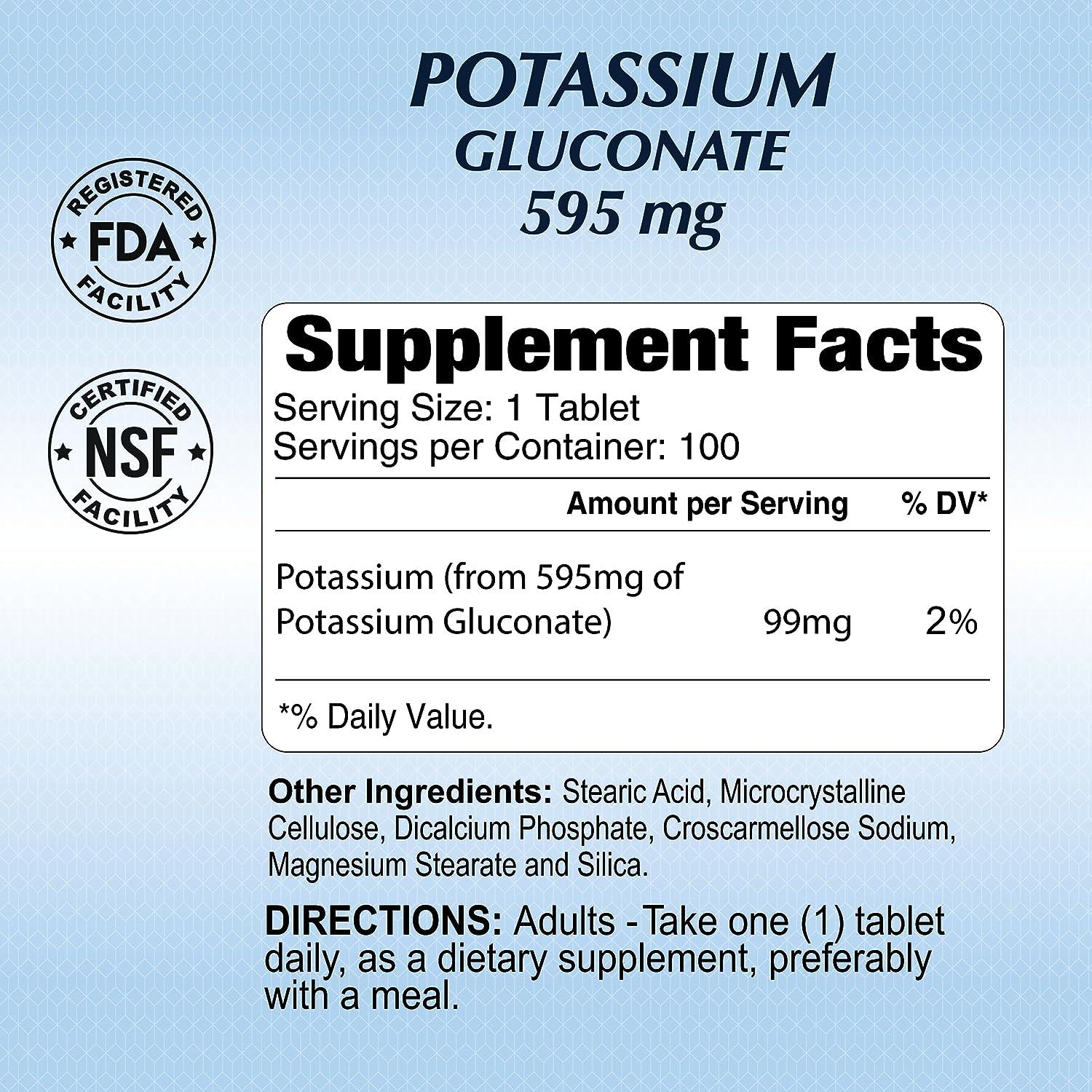 Alfa Vitamins Potassium Gluconate 595mg - Heart Health & Muscle Support - 100 Tablets | Buy Now ...