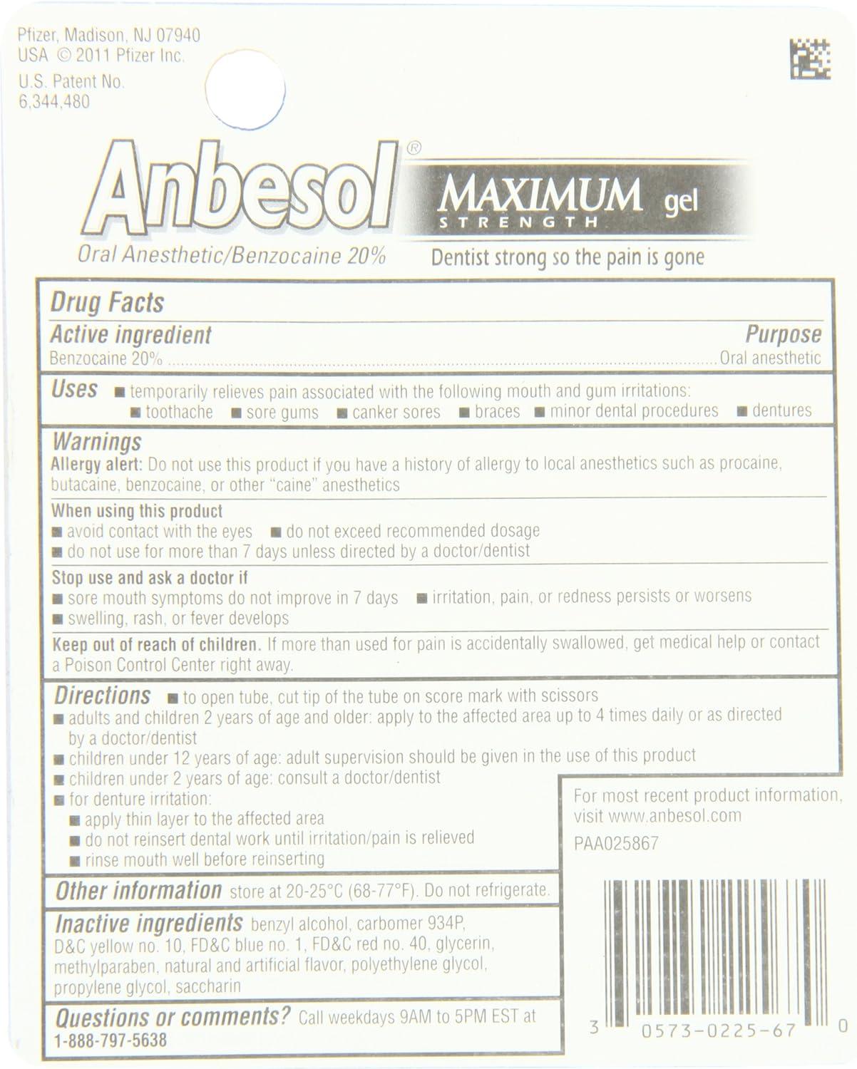 Anbesol Maximum Strength Oral Anesthetic Gel 0.33oz (Pack of 3) - Fast ...