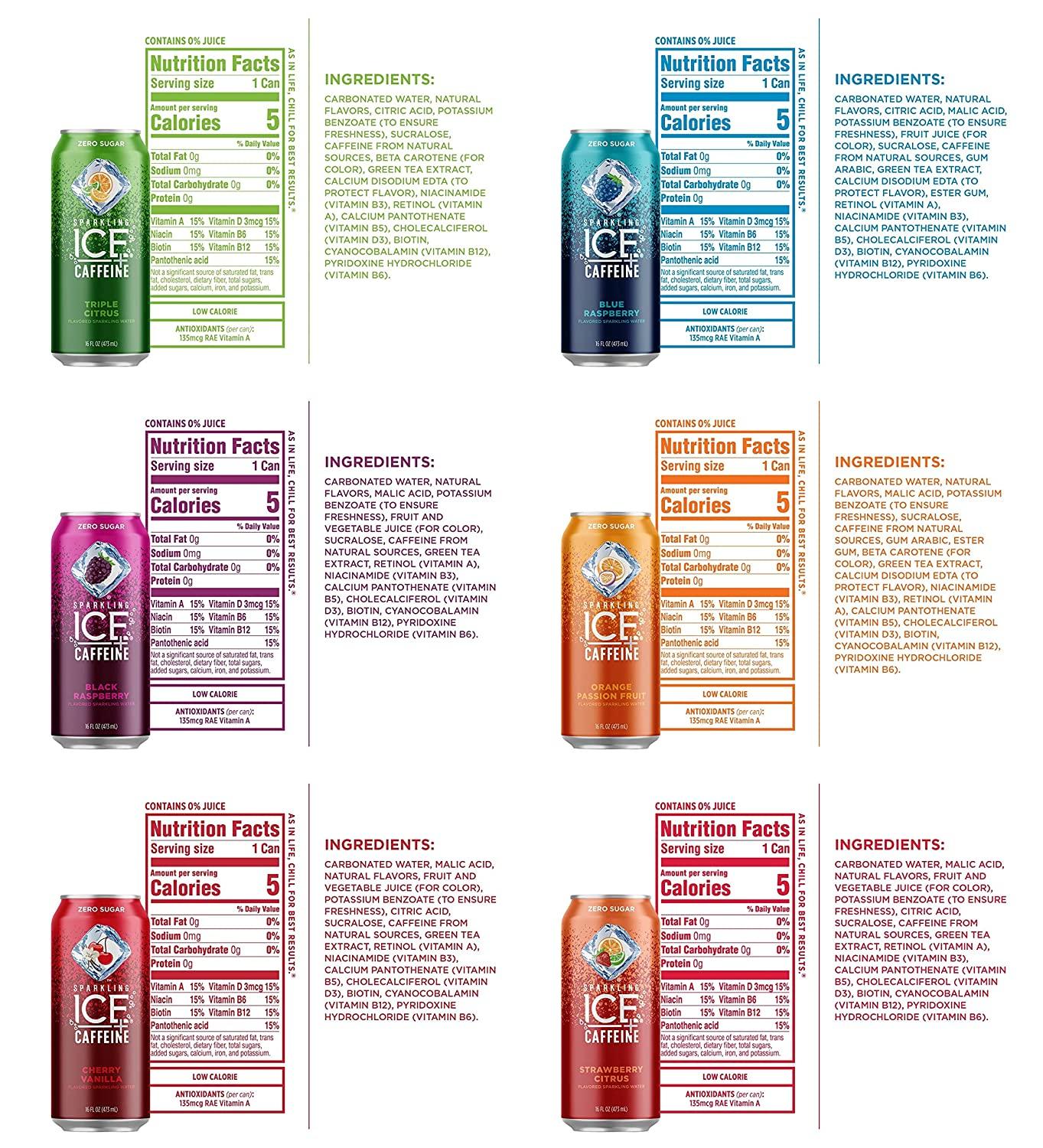 Sparkling ICE +Caffeine Sparkling Water Variety Pack - 16 fl oz Cans ...