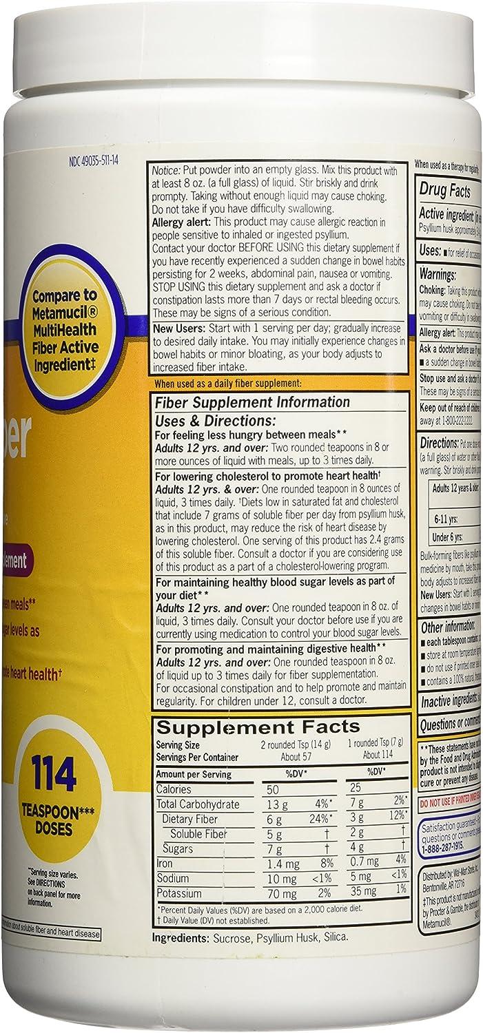 Equate Daily Fiber Powder 29 Oz - 114 Ct, Multi-Benefit Formula | Buy ...