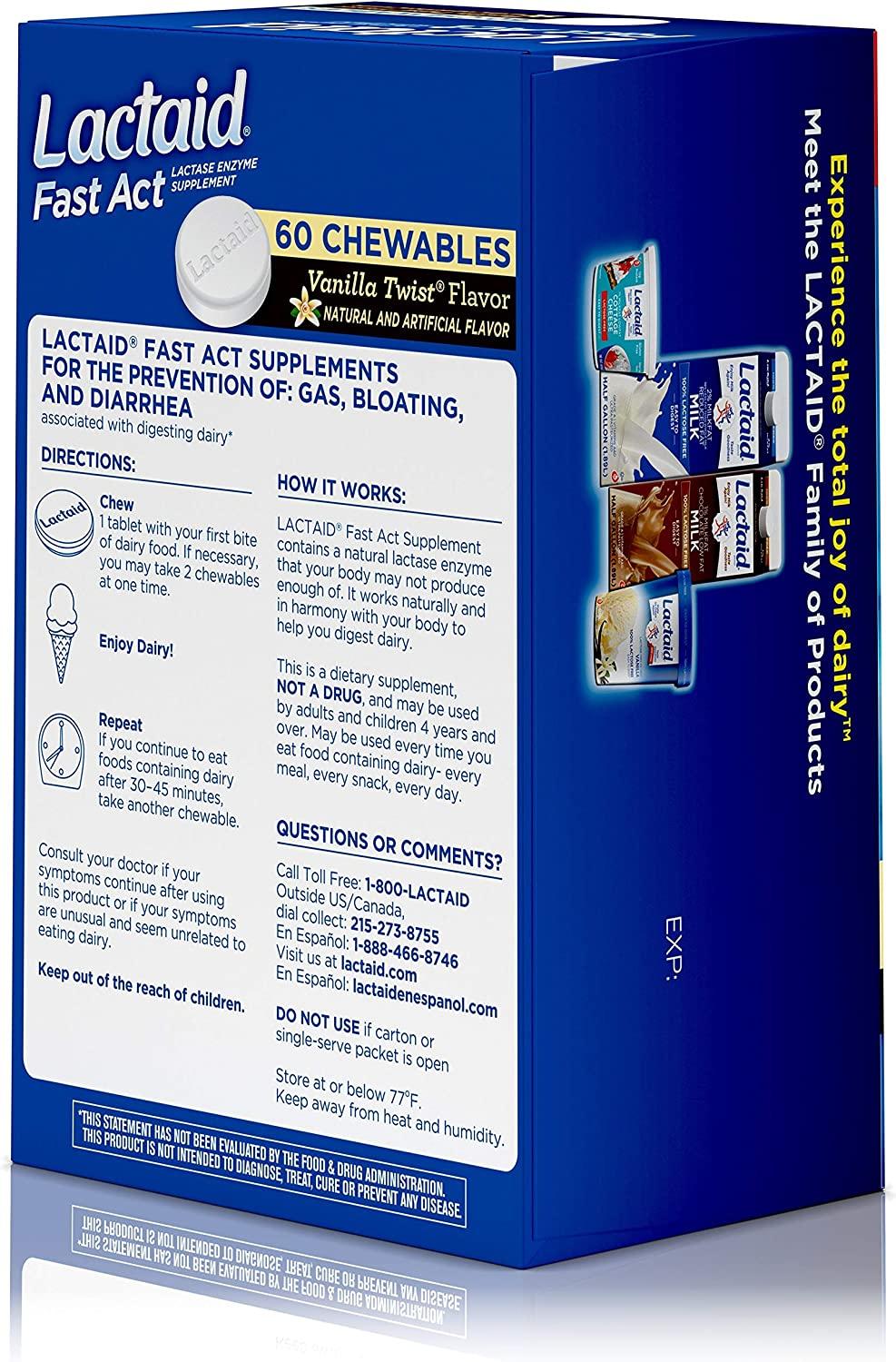 Lactaid Fast Act Lactose Intolerance Chewables - 60 Vanilla Twist Packets