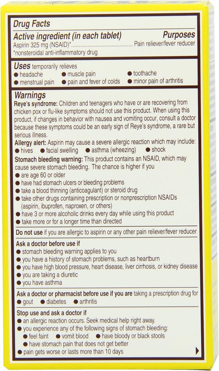 Genuine Bayer Aspirin 325mg Coated Tablets - Pain Reliever & Fever ...