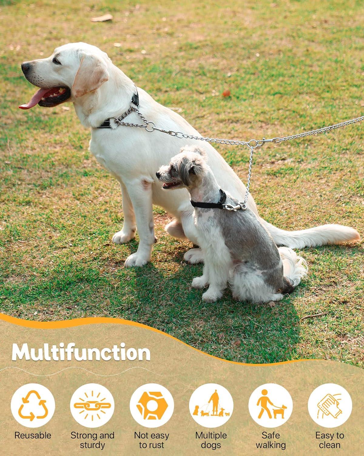 Double Dog Heavy Duty Steel Chain Leash for 2 Dogs - Durable 3.5mm ...