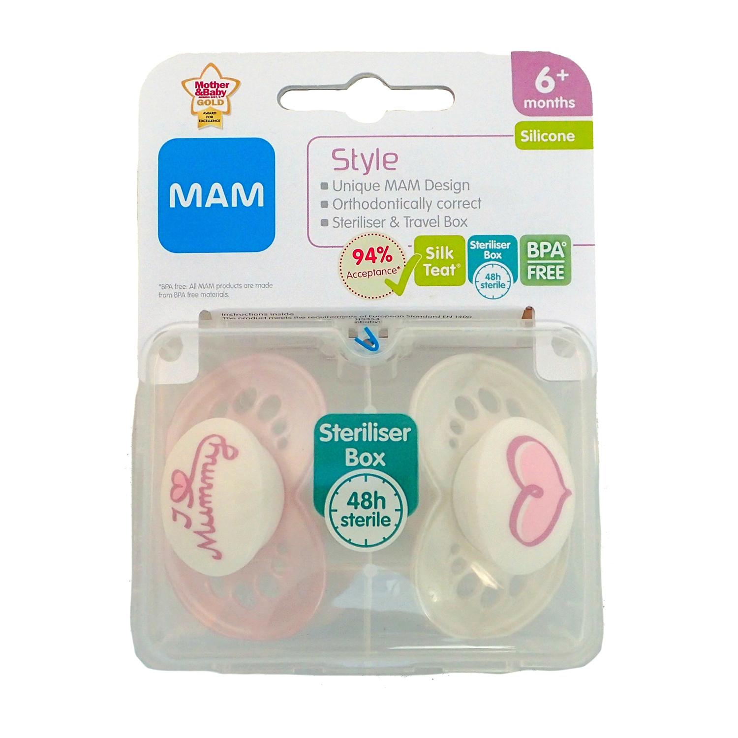 MAM Style Pacifiers - 2 Pack 'I Love Mummy' 6m+ (Pink) | International ...