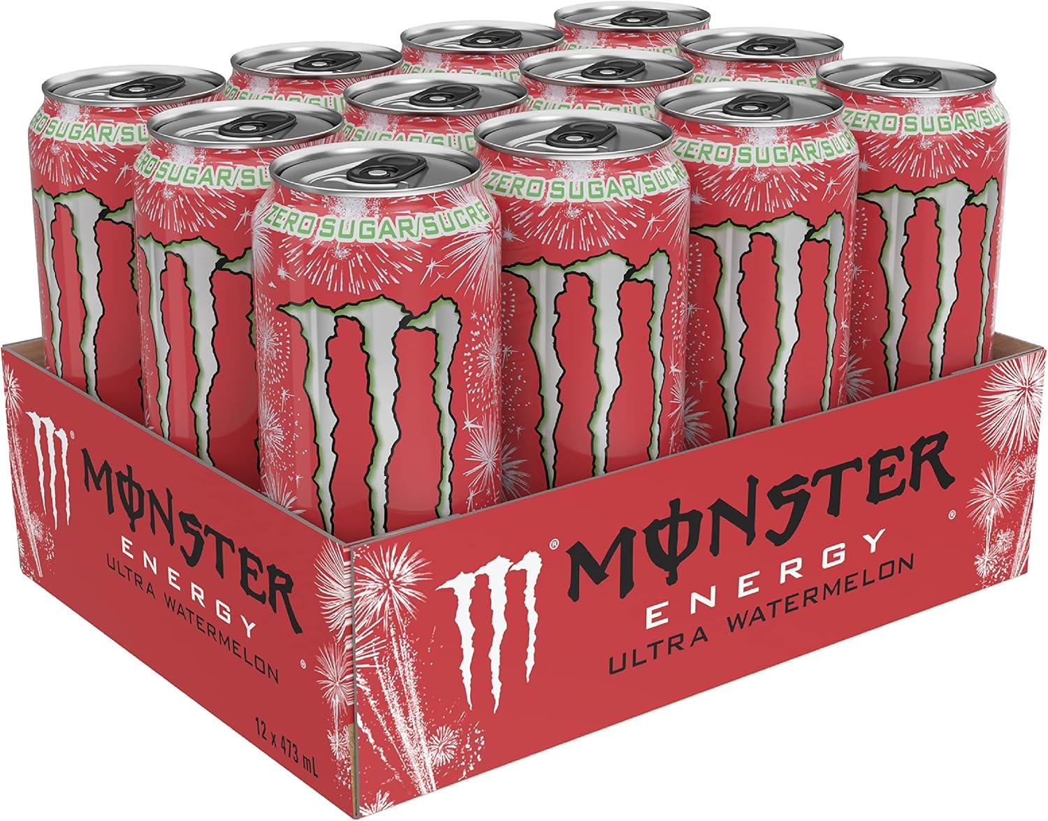 Monster Energy Ultra Watermelon 473mL Cans Pack of 12 Melon 473ml (Pack ...