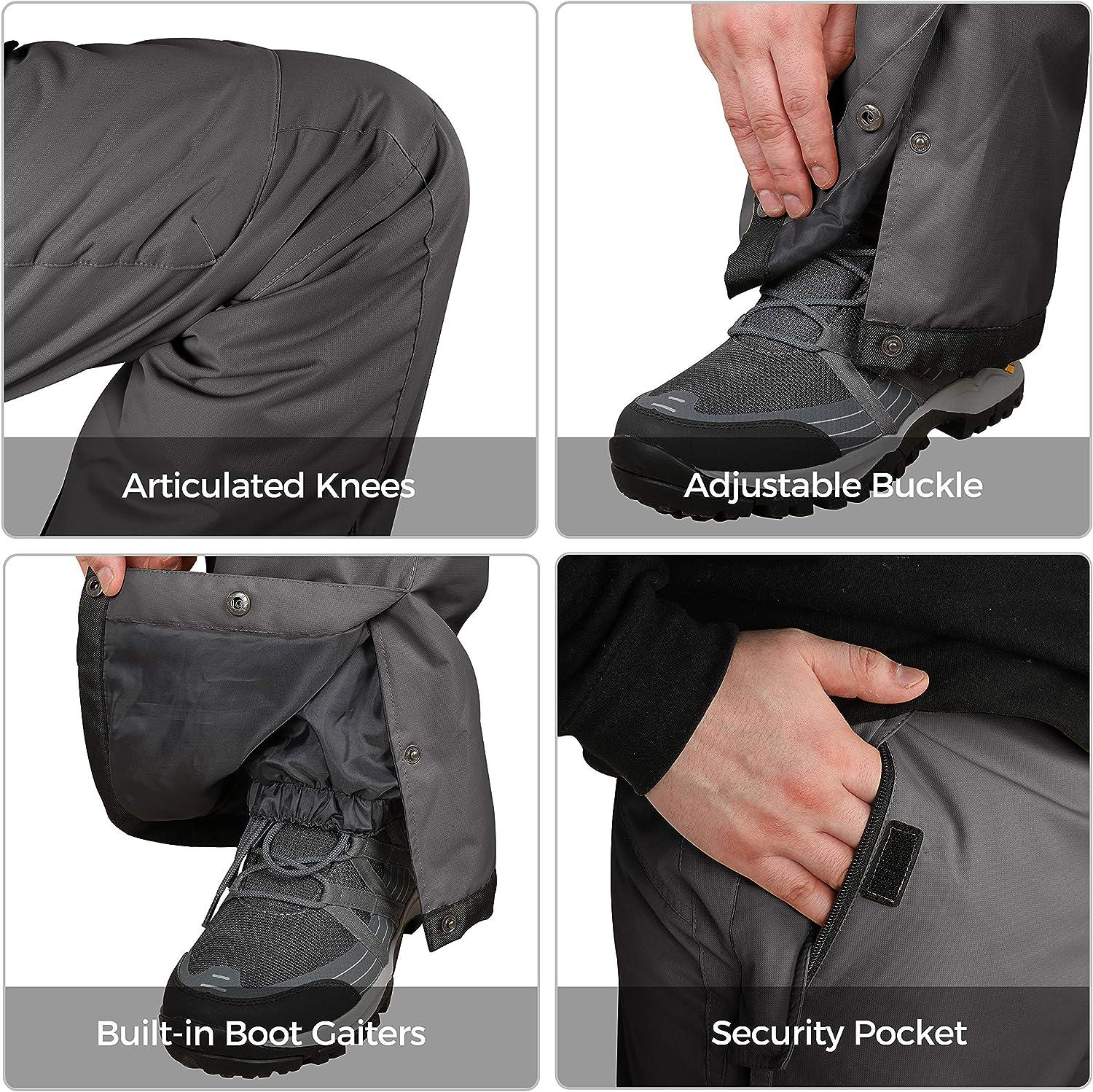 Wantdo Men's Waterproof Ski Pants Insulated Snow Cargo Pants - Grey ...