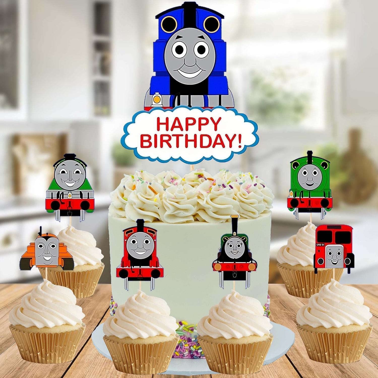 Thomas The Tank Engine Themed 7 Piece Set Birthday Cake Topper & 6 ...