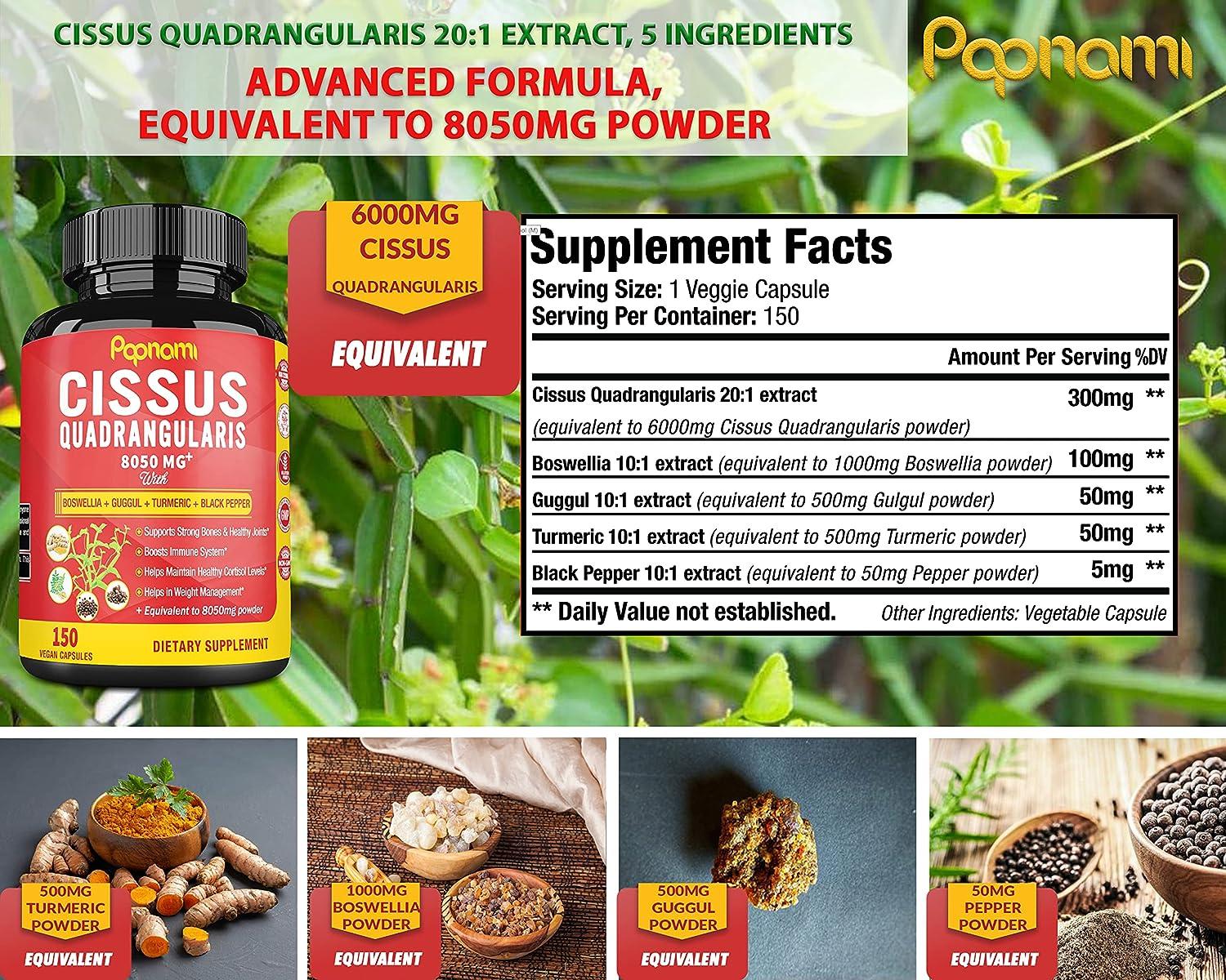 Organic Super Cissus Quadrangularis Capsules 8050mg with Boswellia ...