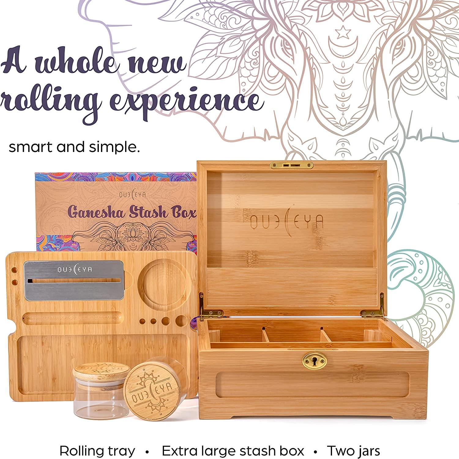 Wooden Stash Box Bundle with Rolling Tray, Jar, and Lock - Bamboo ...