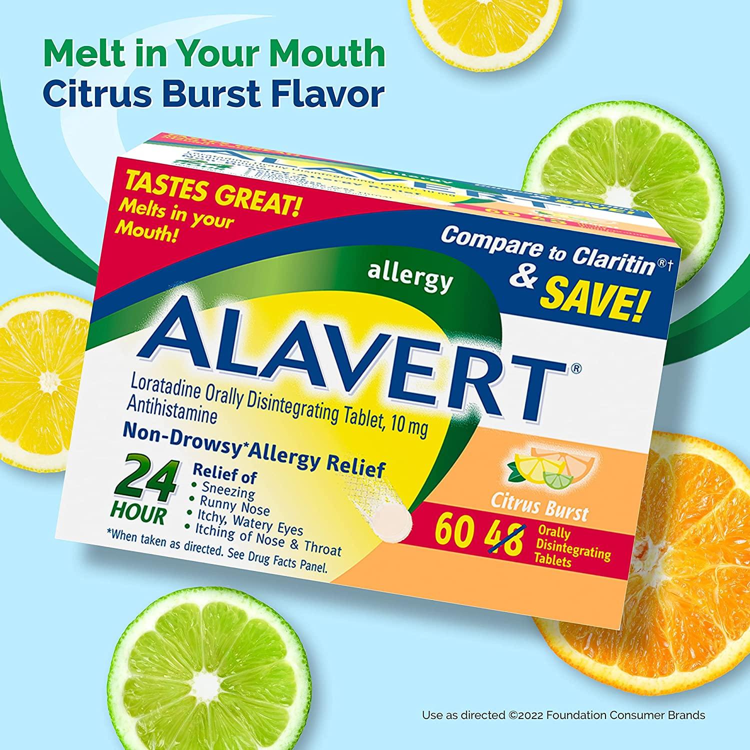 Alavert Allergy 24 HR Relief Citrus Burst 10mg 60ct | Non-Drowsy ...