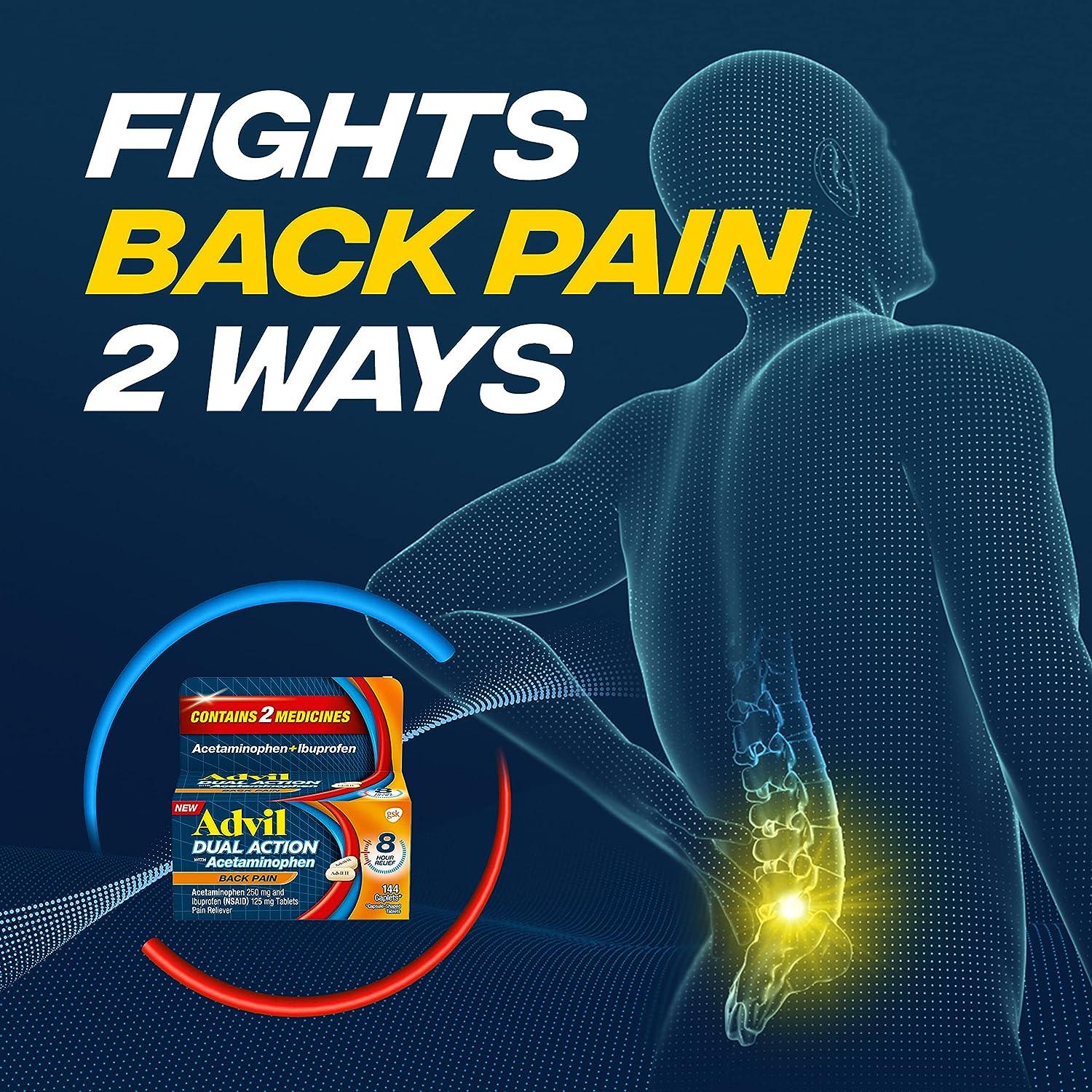 Advil Dual Action Back Pain Caplets - 144 Count for 8 Hours Relief ...