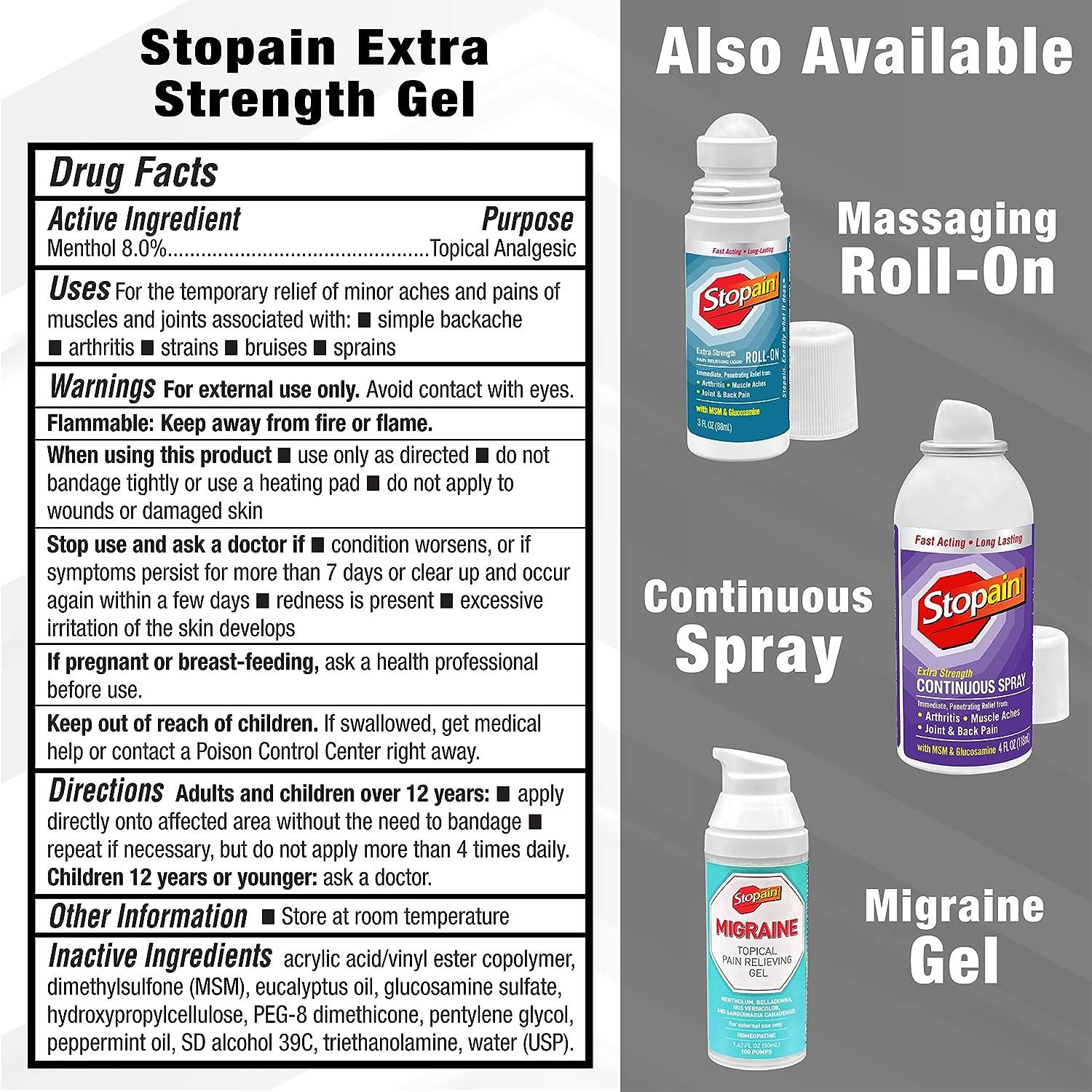 Stopain 16oz Pain Relief Gel - USA Made Max Strength Fast Acting with ...