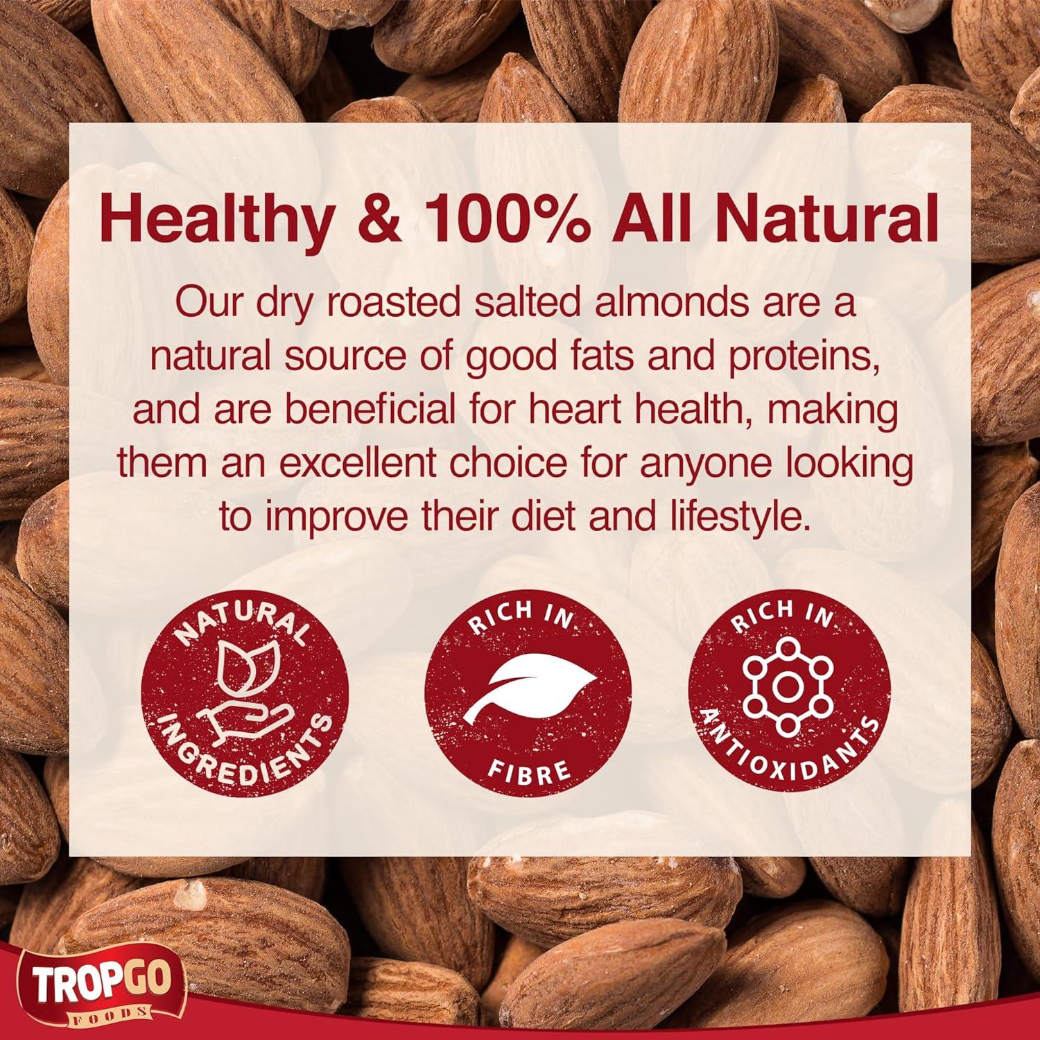 Tropgo Roasted Salted Almonds 180g Tub - Almond Nuts in Resealable and ...