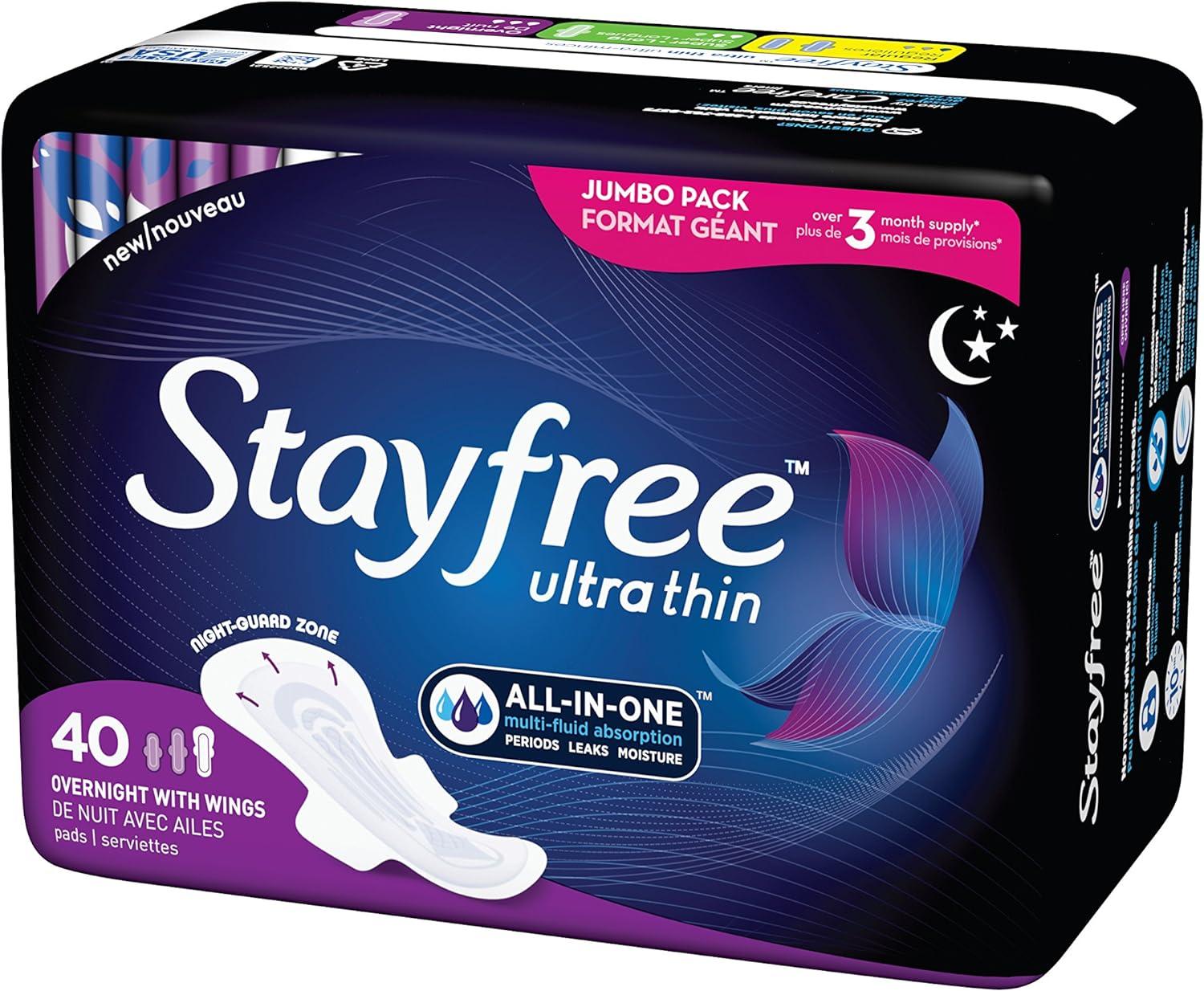 Stayfree Ultra Thin Overnight Pads with Wings - 40 Count Pack ...