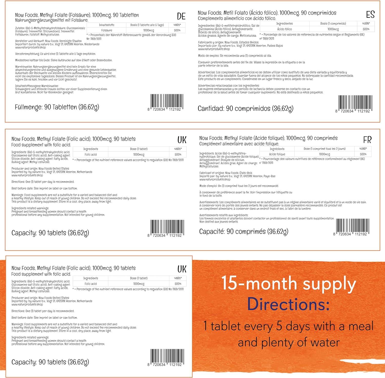 u201cNow Foods Methyl Folate 1000mcg 90 Vegan Tablets | Lab-Tested ...