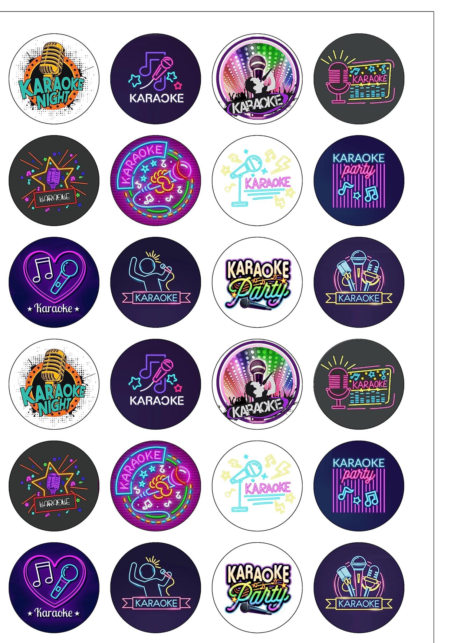 24 Precut Karaoke Themed Edible Wafer Paper Cake Toppers Decorations ...